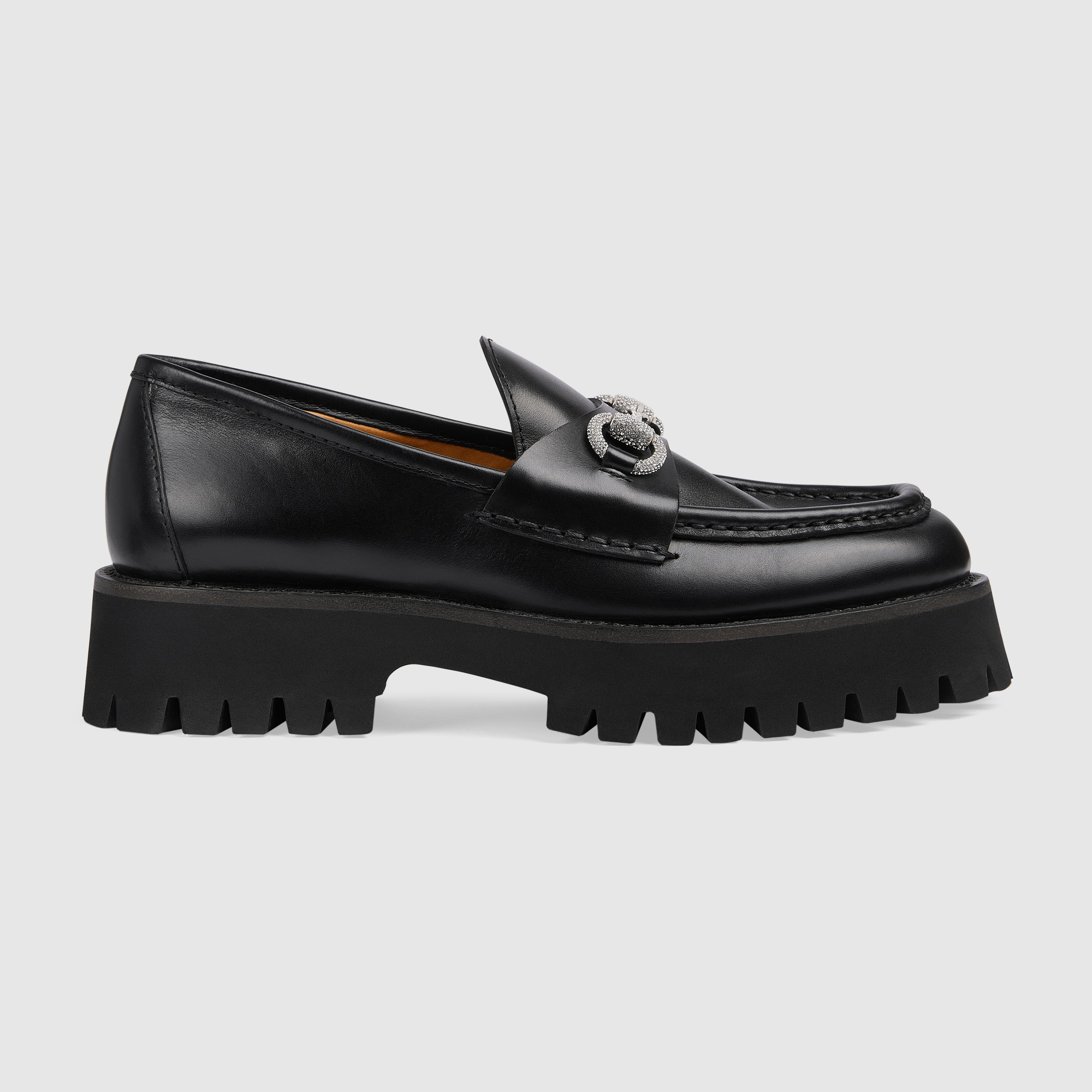 Women's lug sole loafer in black leather | GUCCI® Australia