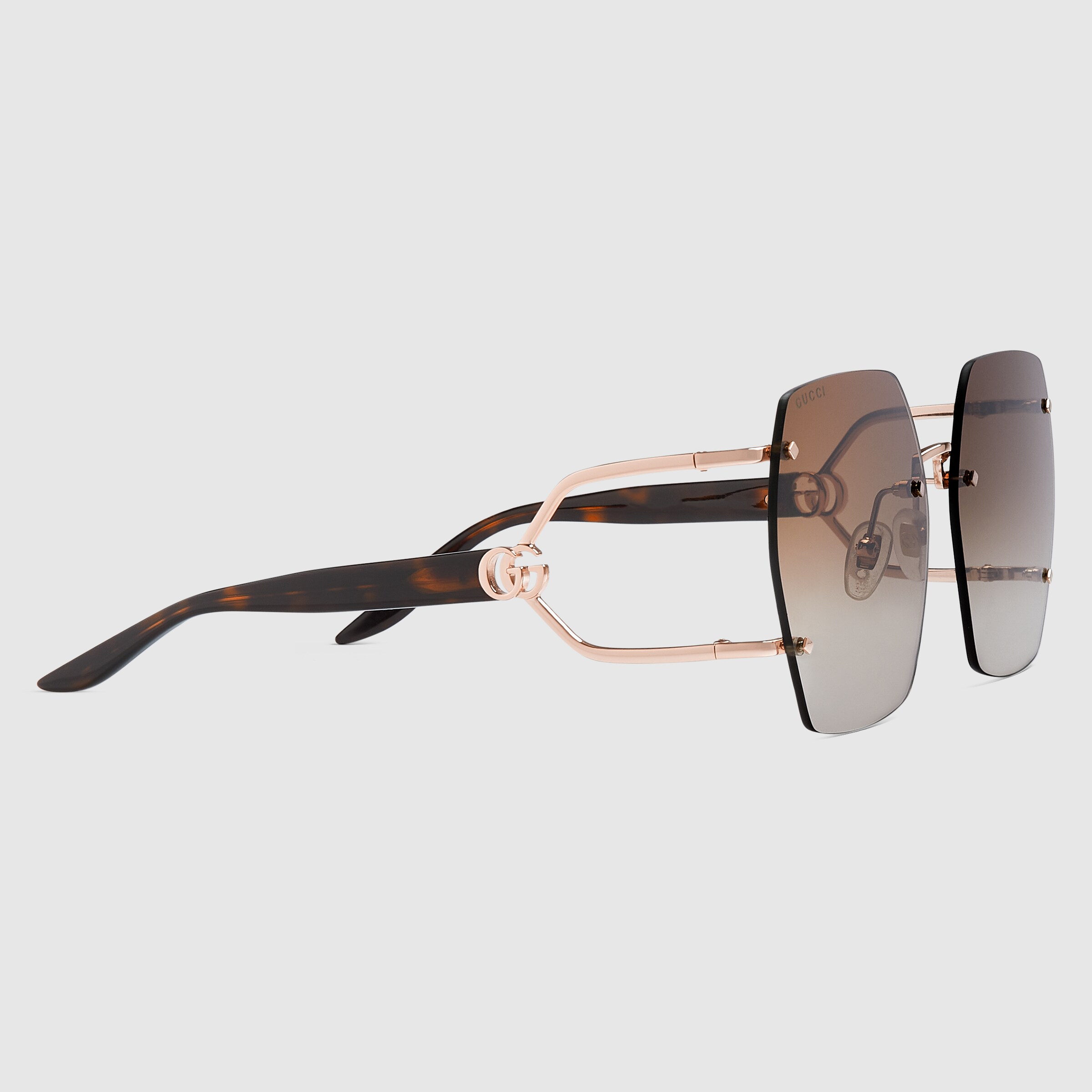 Geometric frame sunglasses in rose gold-toned metal | GUCCI® US