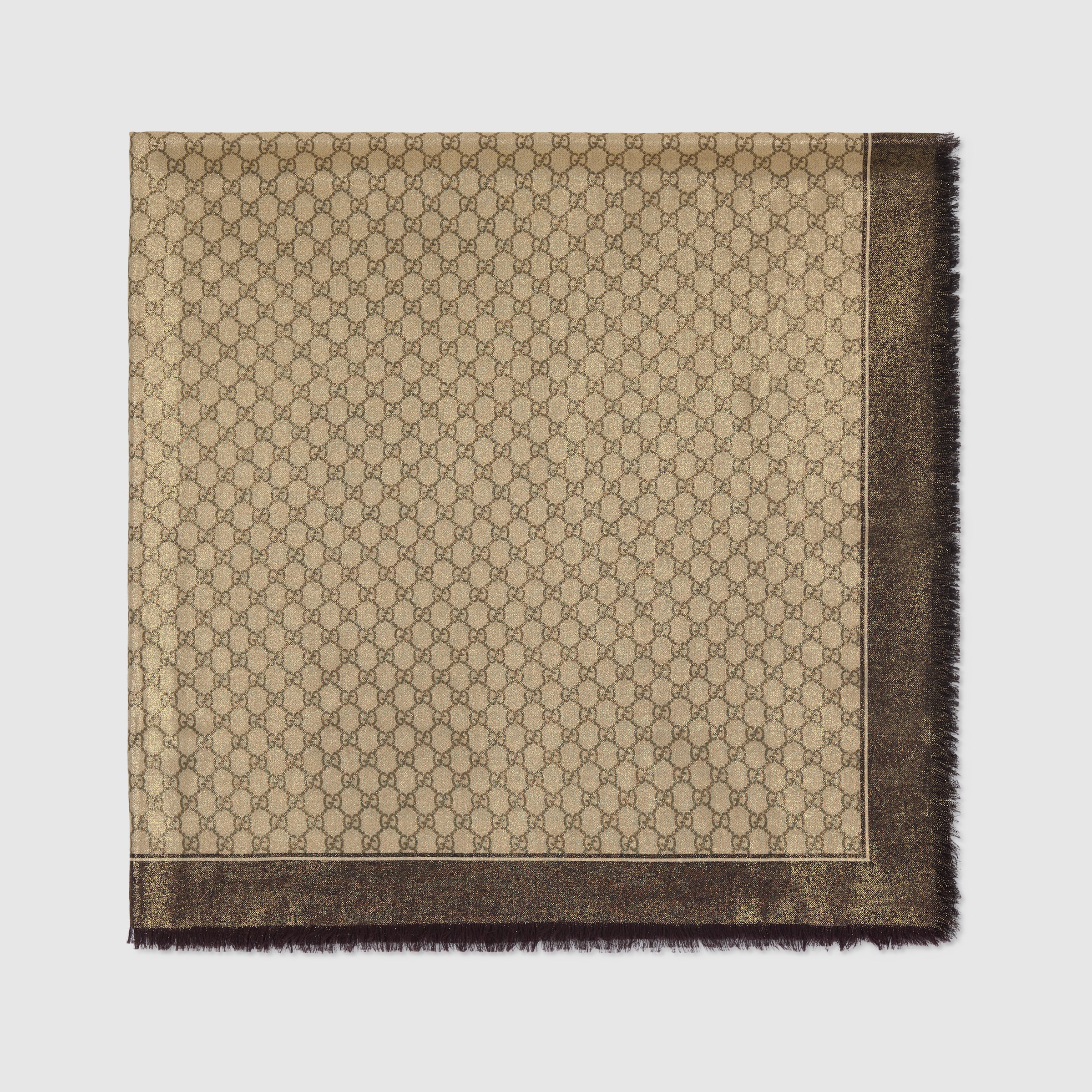 Shiny GG wool jacquard shawl in brown and camel | GUCCI® US