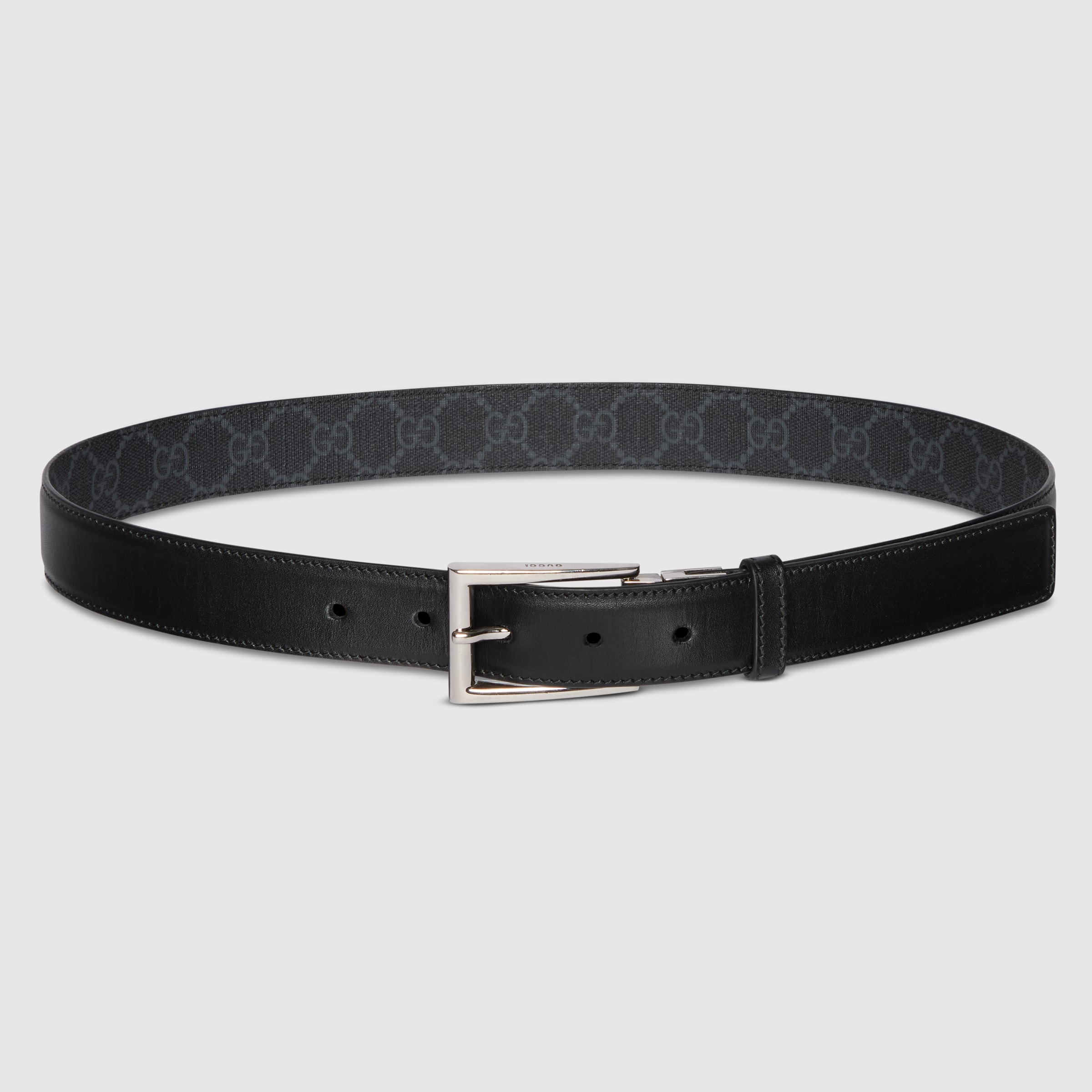 Reversible belt with rectangular buckle in black leather, blue and ...