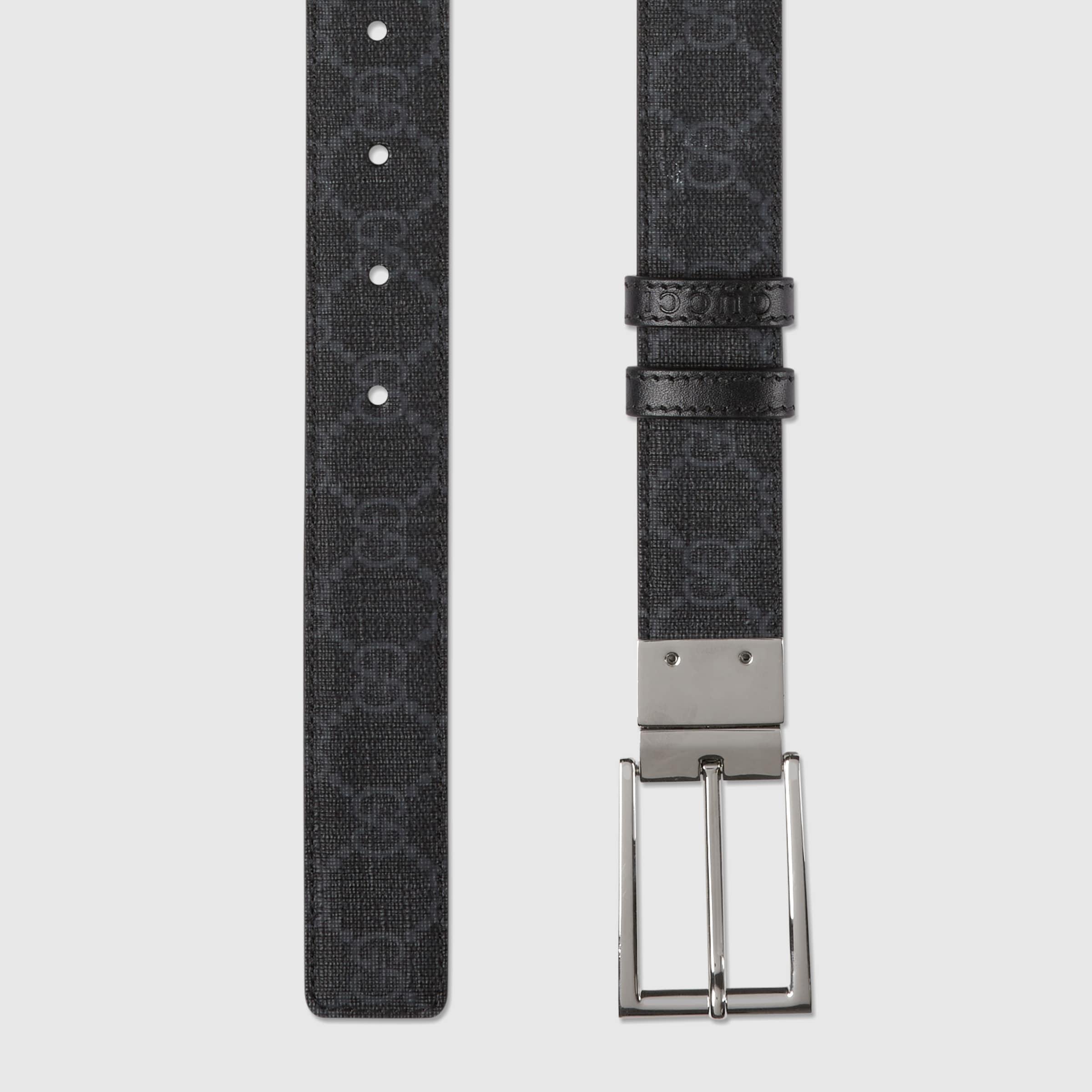 Reversible belt with rectangular buckle in black leather, blue and ...