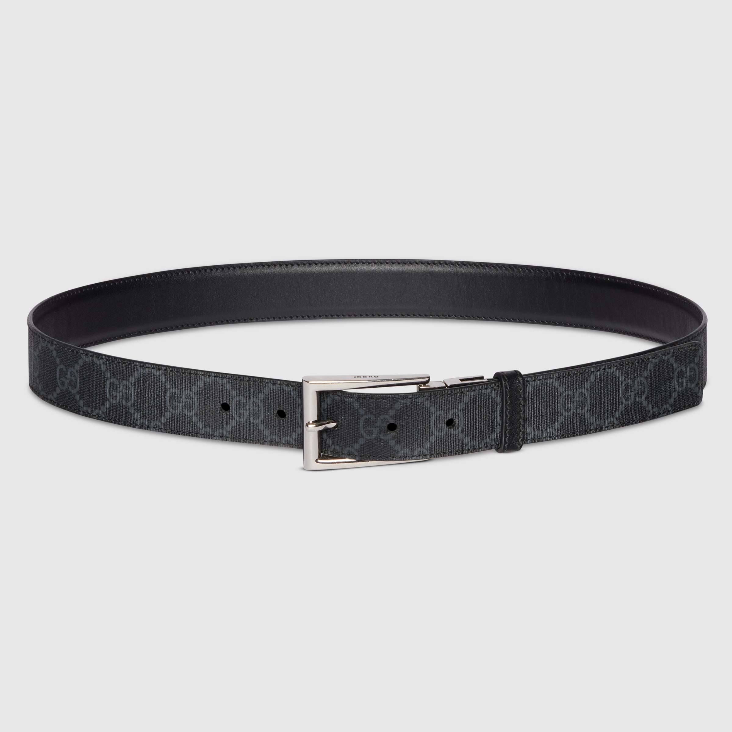 Reversible belt with rectangular buckle in black leather, blue and ...