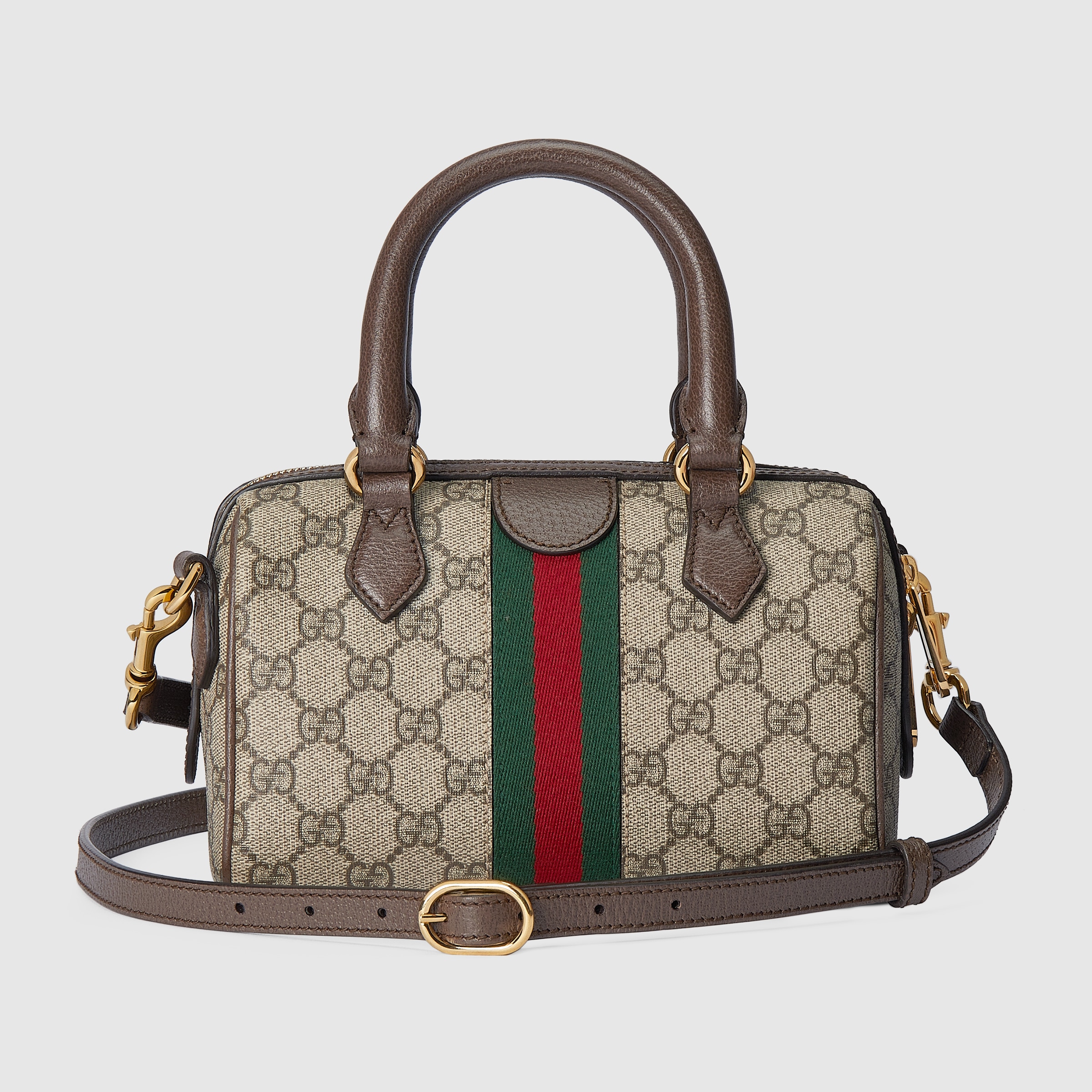 Ophidia small boston bag in beige and ebony GG Supreme | GUCCI® SG