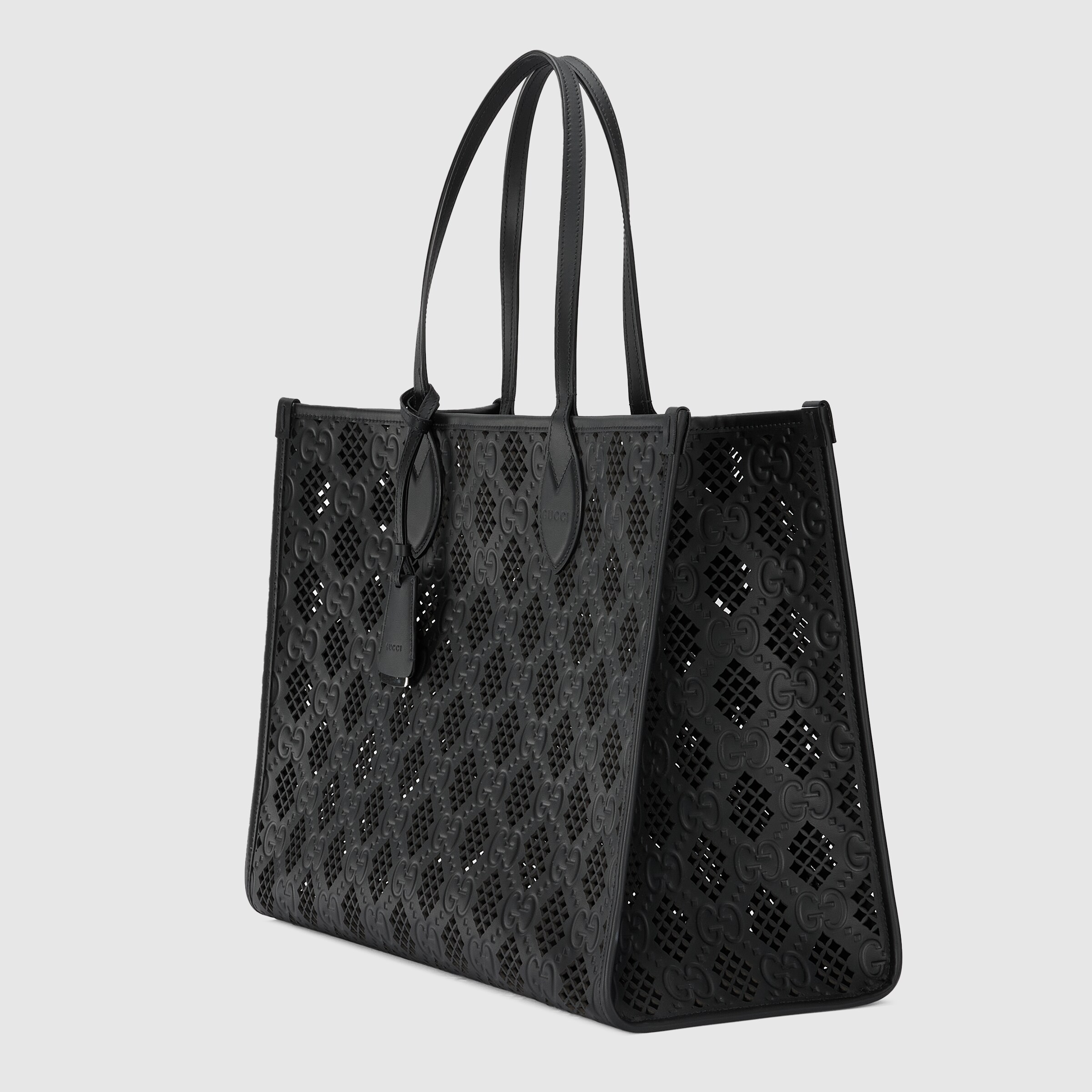 Medium tote bag with cut-out motif in black leather | GUCCI® BE