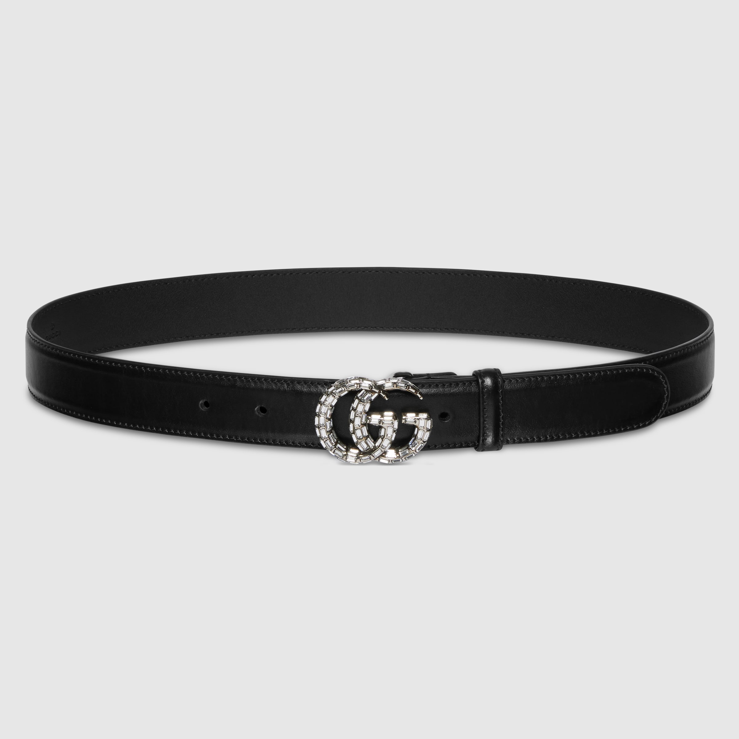 GG Marmont thin belt with crystals in black leather | GUCCI® US