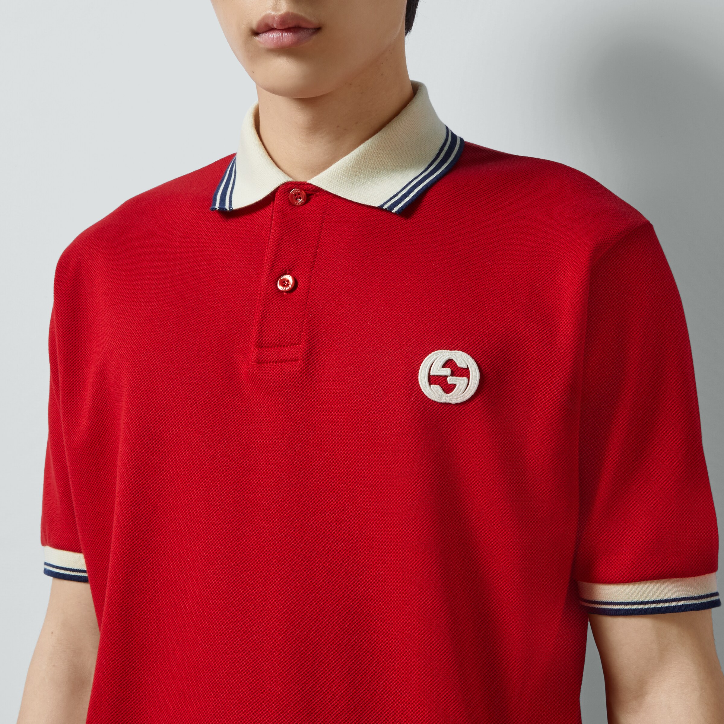 Cotton polo shirt with Interlocking G in red | GUCCI® AE