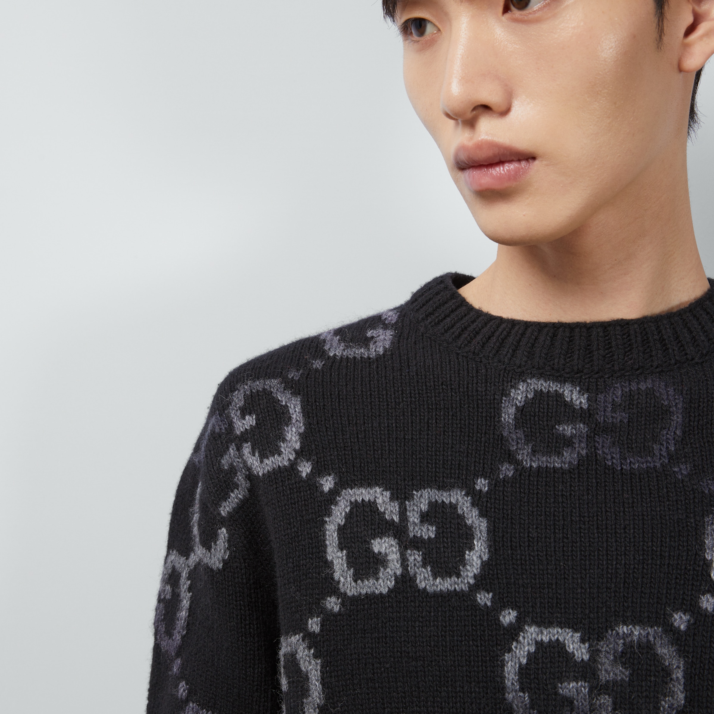 Wool jumper with GG intarsia in black | GUCCI® UK
