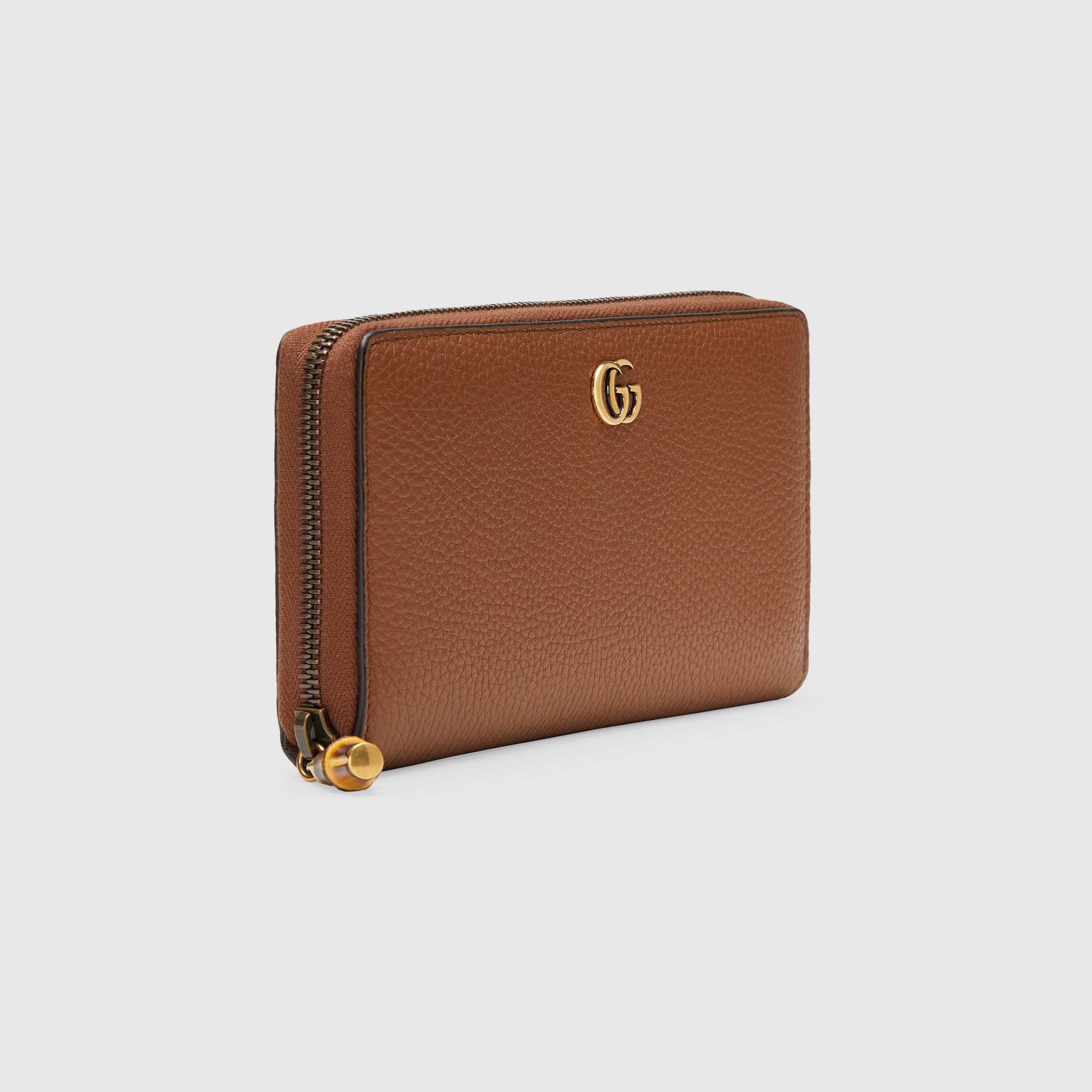 Zip around wallet with bamboo in brown leather | GUCCI® Australia