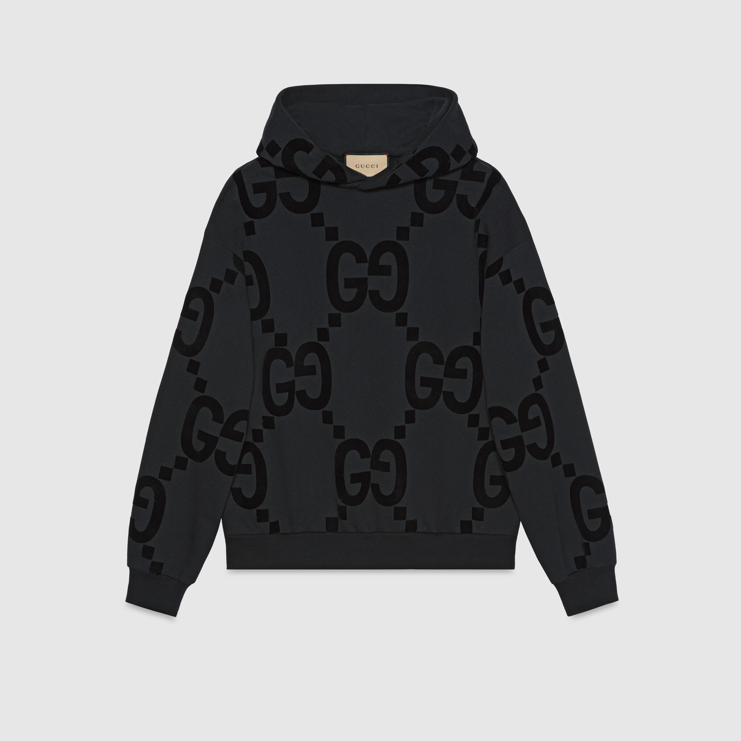 GG flocked print cotton fleece sweatshirt in black | GUCCI® US