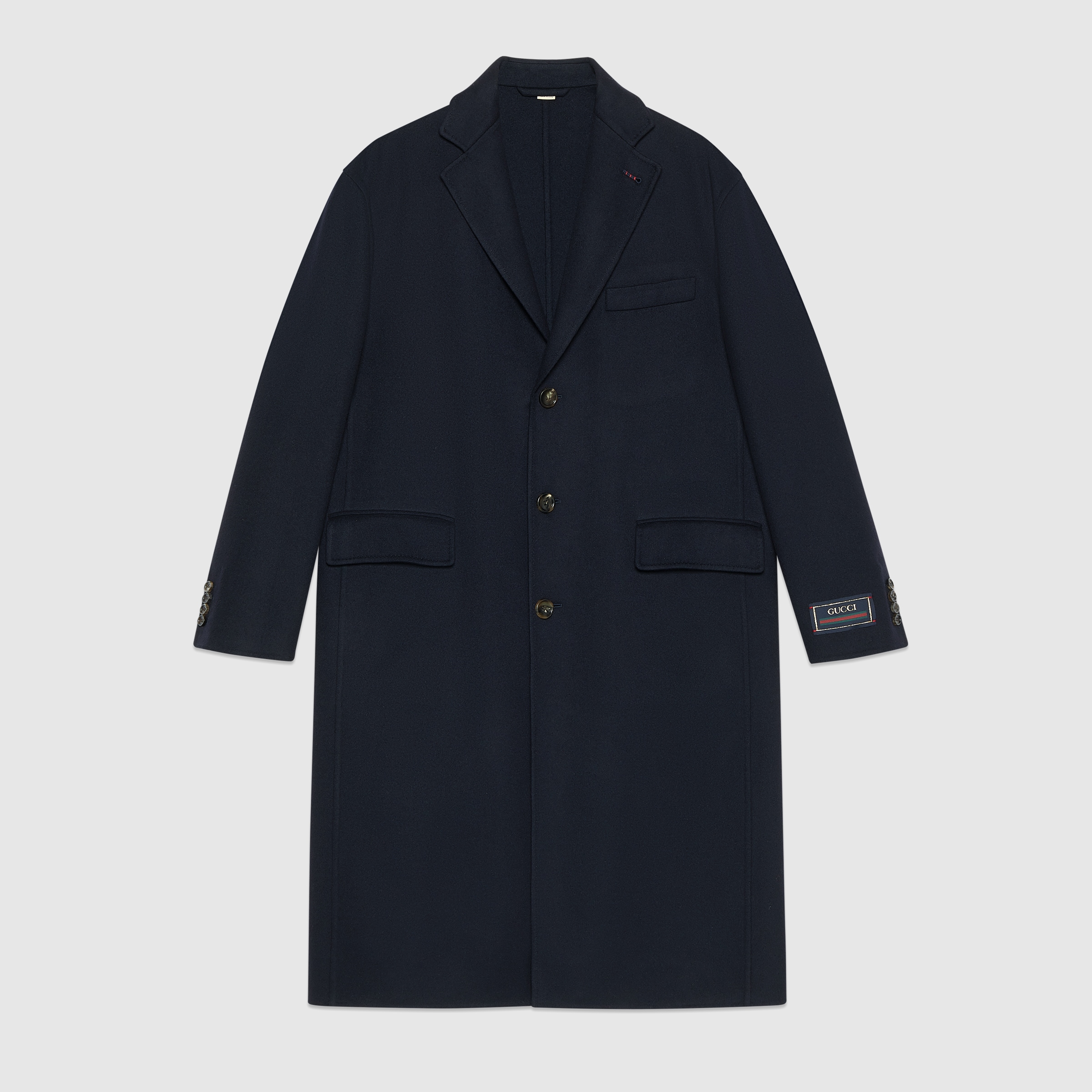 Lightweight wool coat with Web label in dark blue | GUCCI® UK