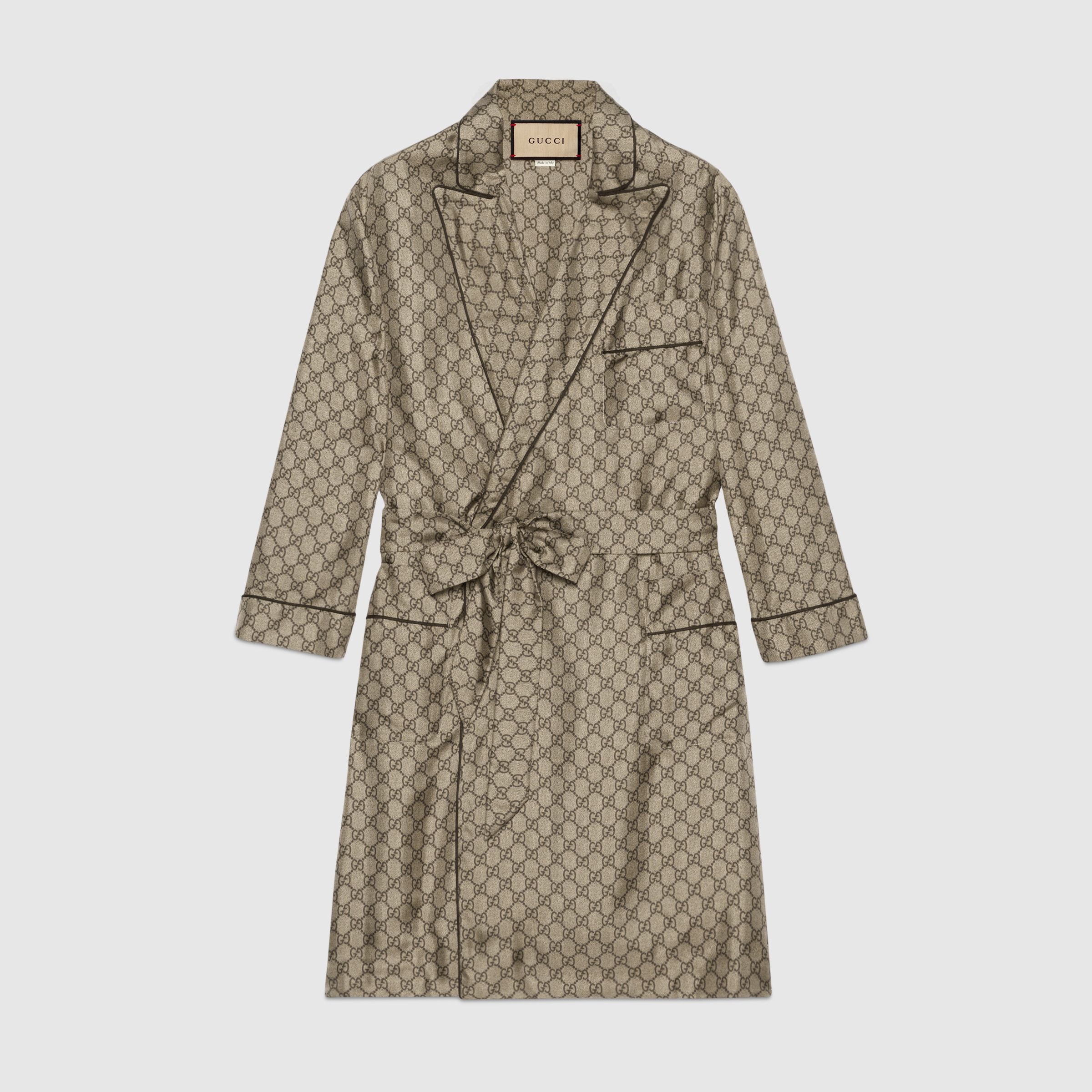 GG Supreme print silk shirt in beige and ebony | GUCCI® US