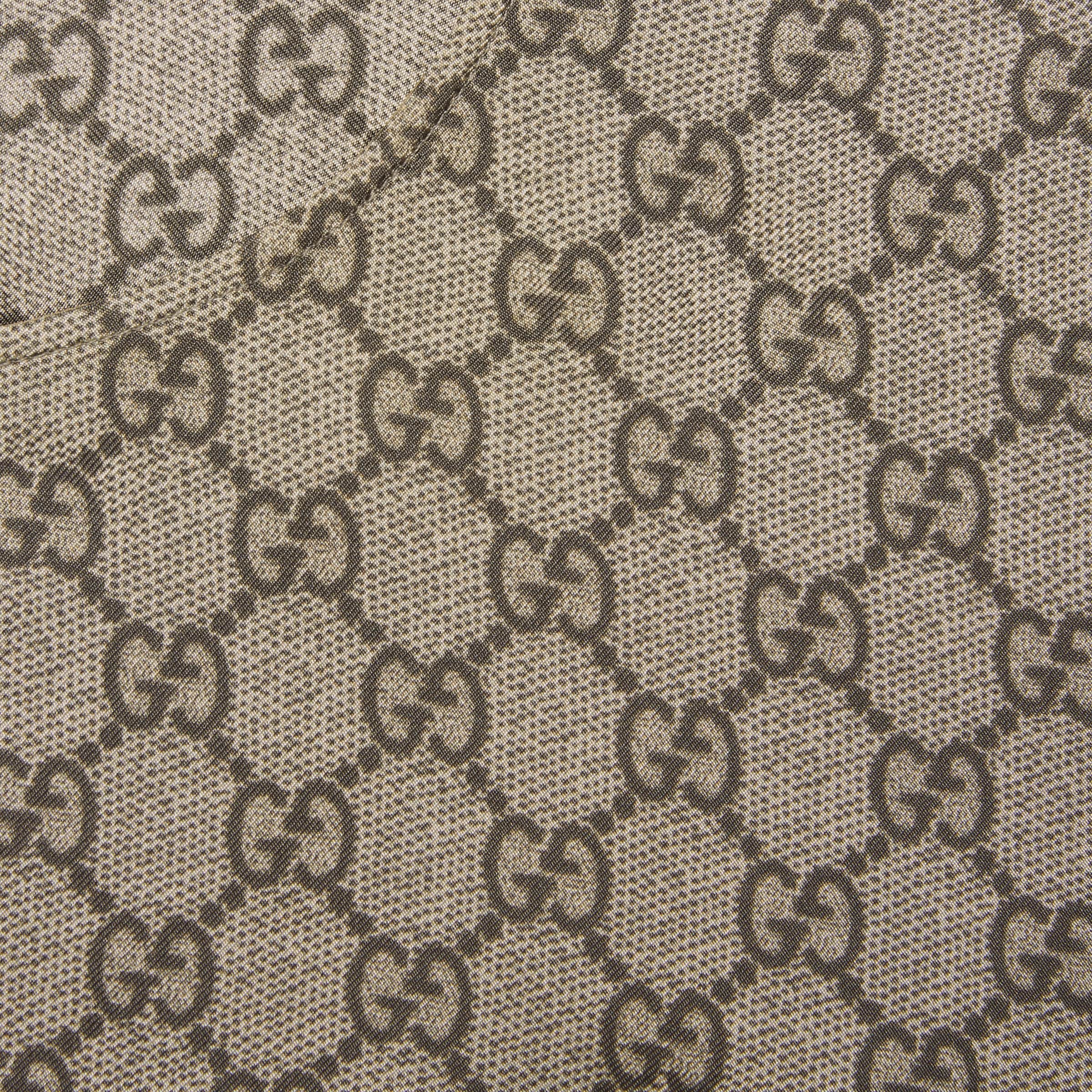 GG Supreme print silk top in beige and ebony | GUCCI® US