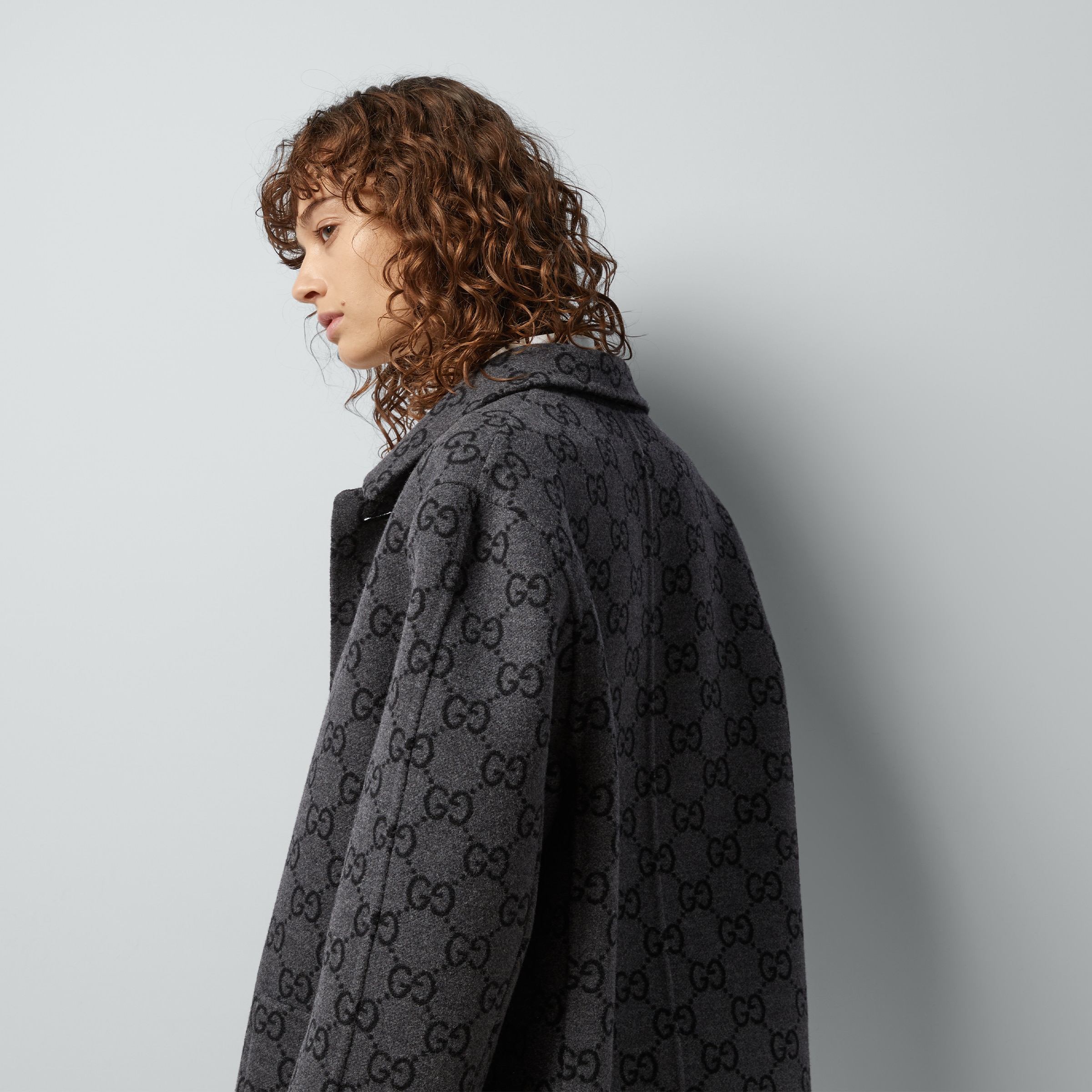 Reversible GG wool coat in black and grey | GUCCI® US