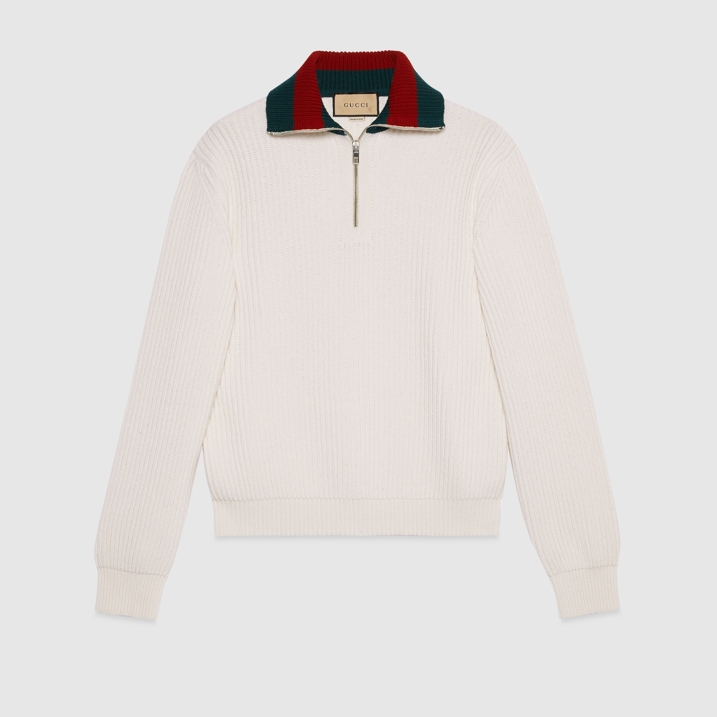 Knit wool sweater with Web in ivory | GUCCI® US