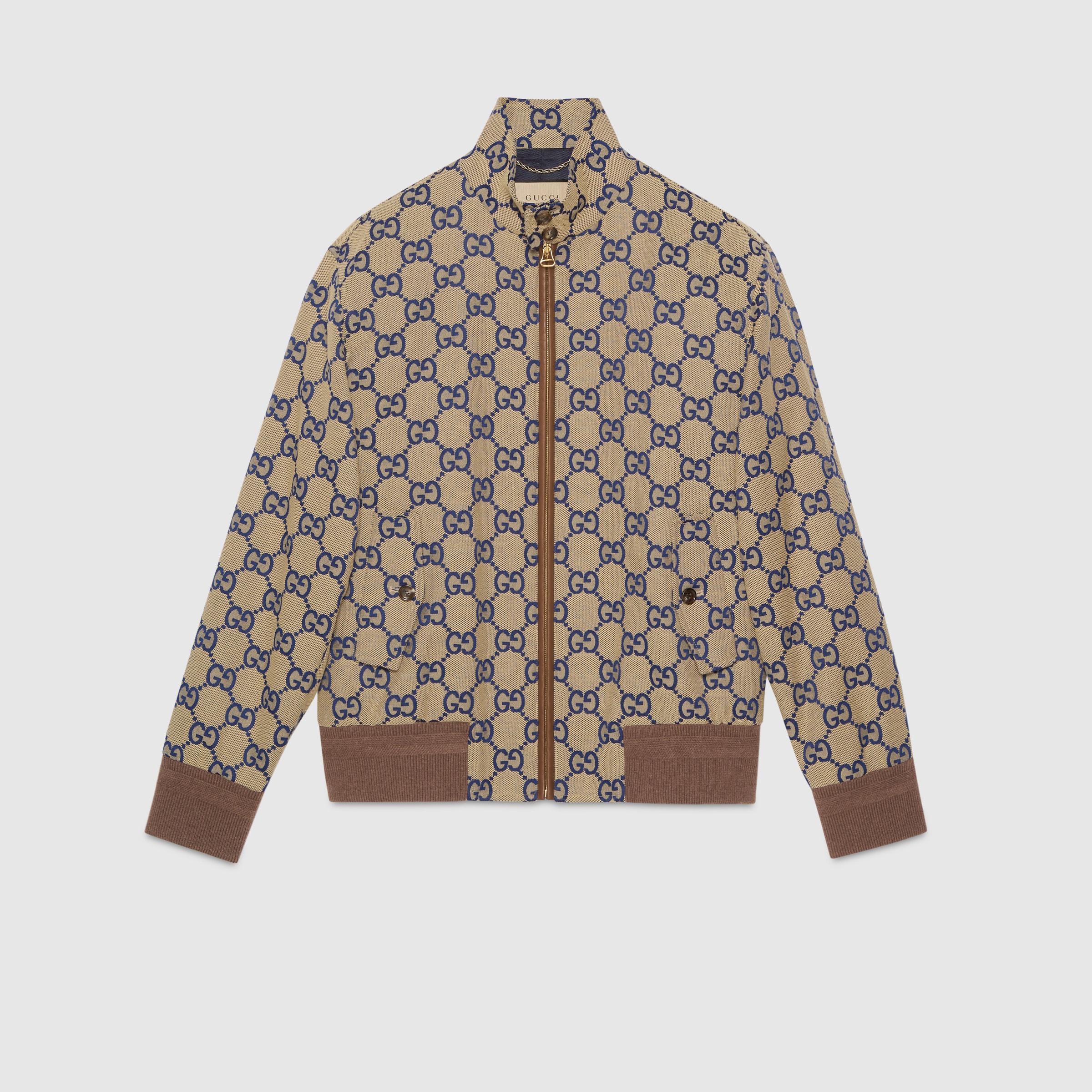 Maxi GG canvas zip jacket in beige and blue | GUCCI® US