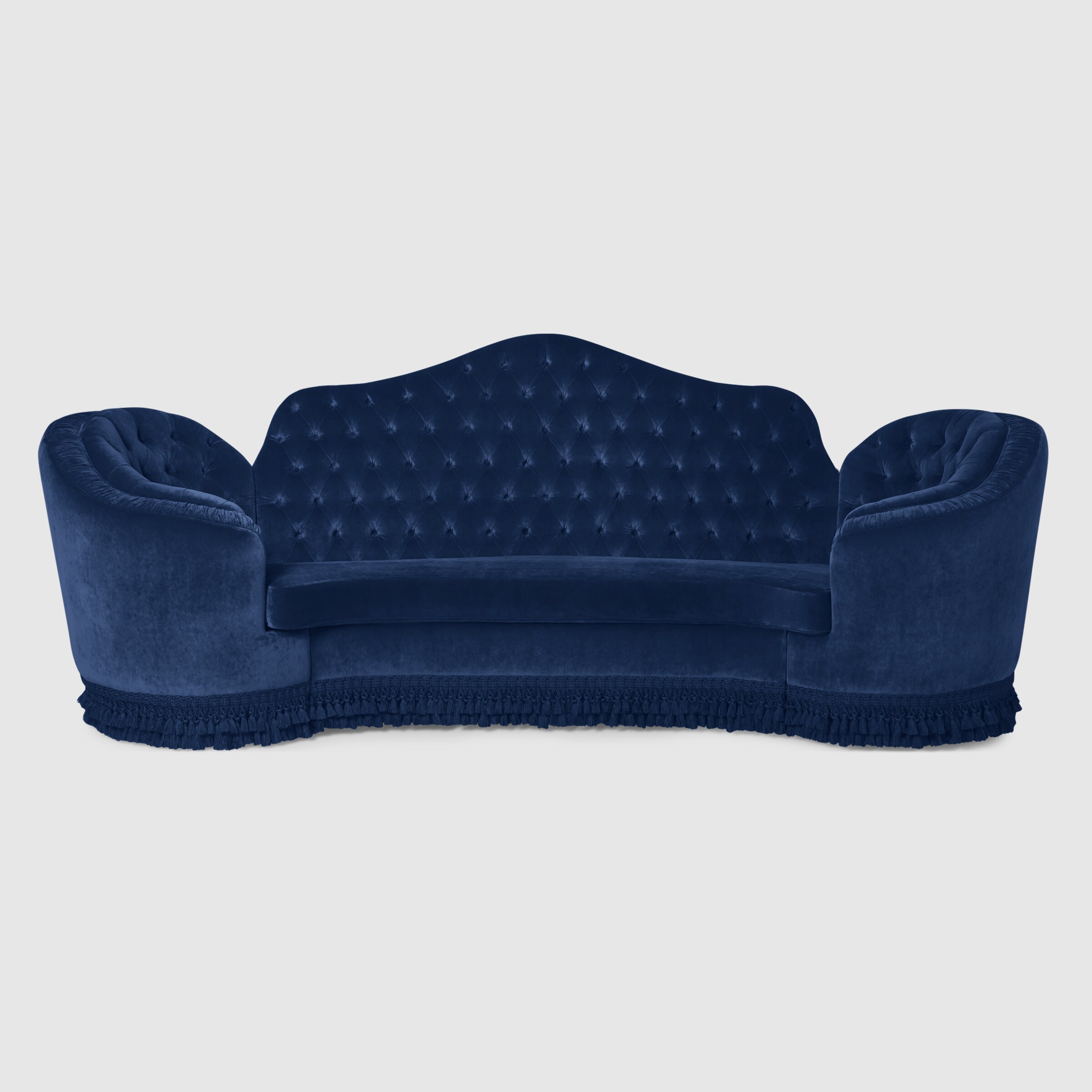 Capitonné camelback velvet sofa in dark blue velvet | GUCCI® US