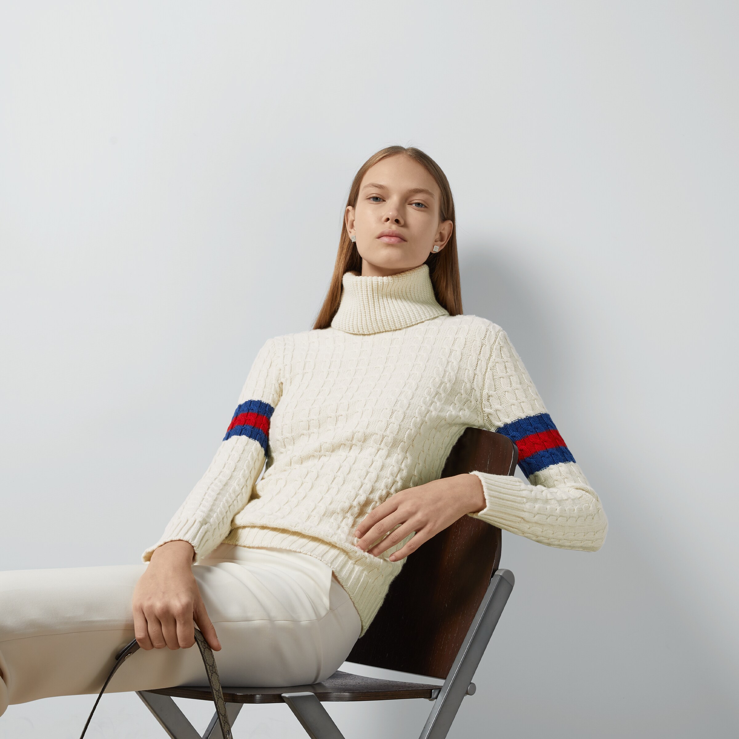 Cable knit wool cashmere jumper in ivory | GUCCI® UK