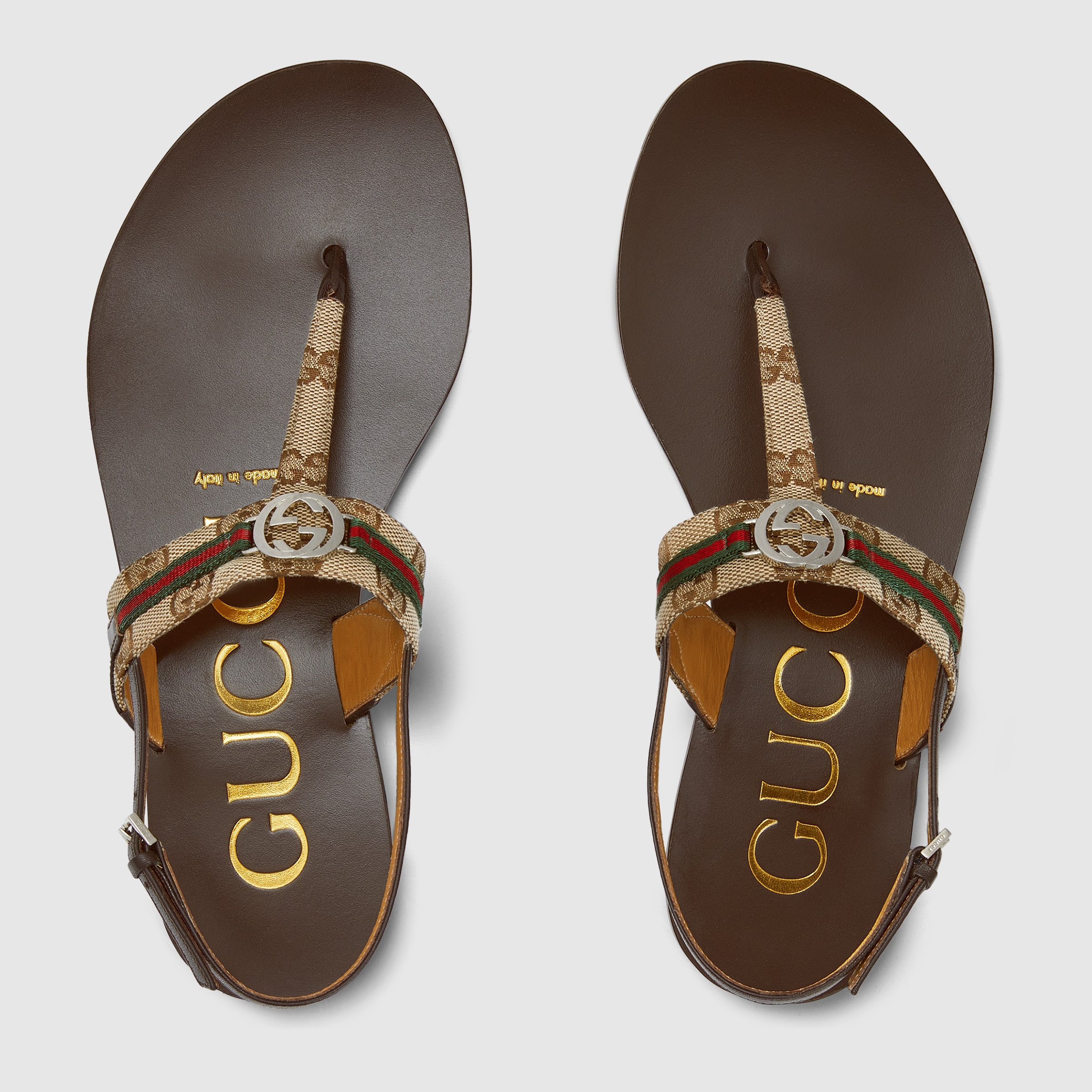 Women's Interlocking G Web sandal in beige and ebony GG canvas | GUCCI® UK