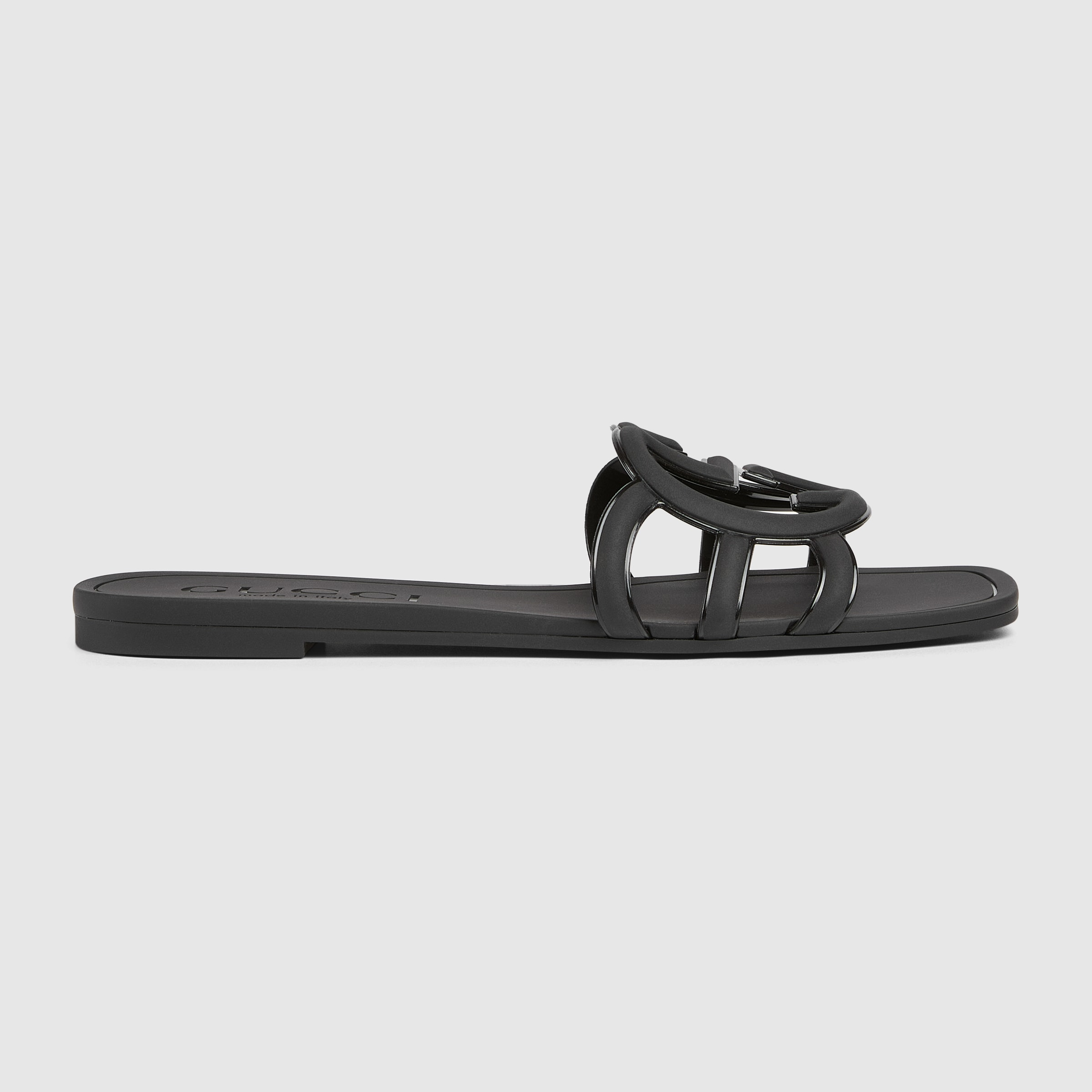 Women's Interlocking G slide sandal in black rubber | GUCCI® US