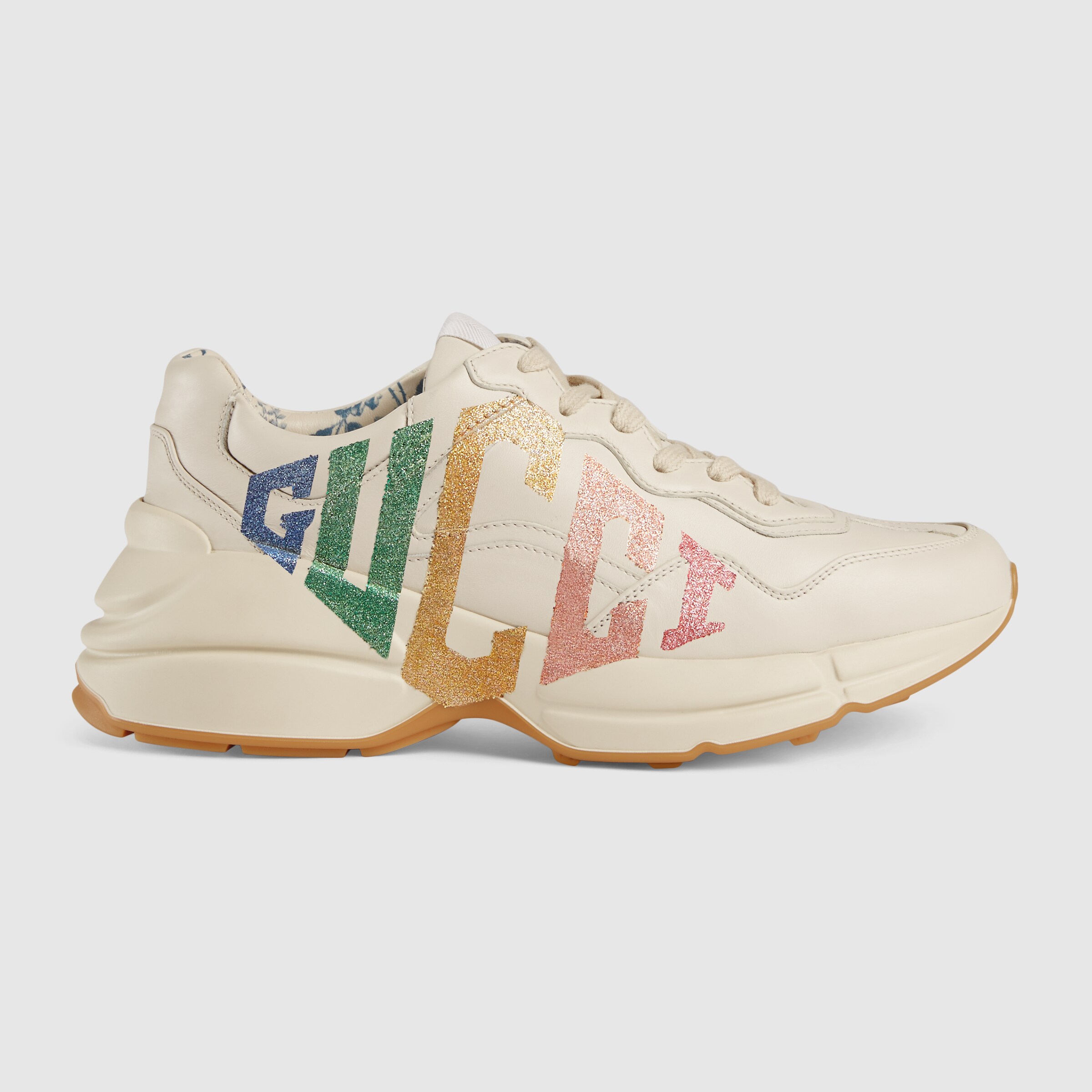 Baskets Rhyton en cuir brillant Gucci pour femme en cuir blanc | GUCCI® BE