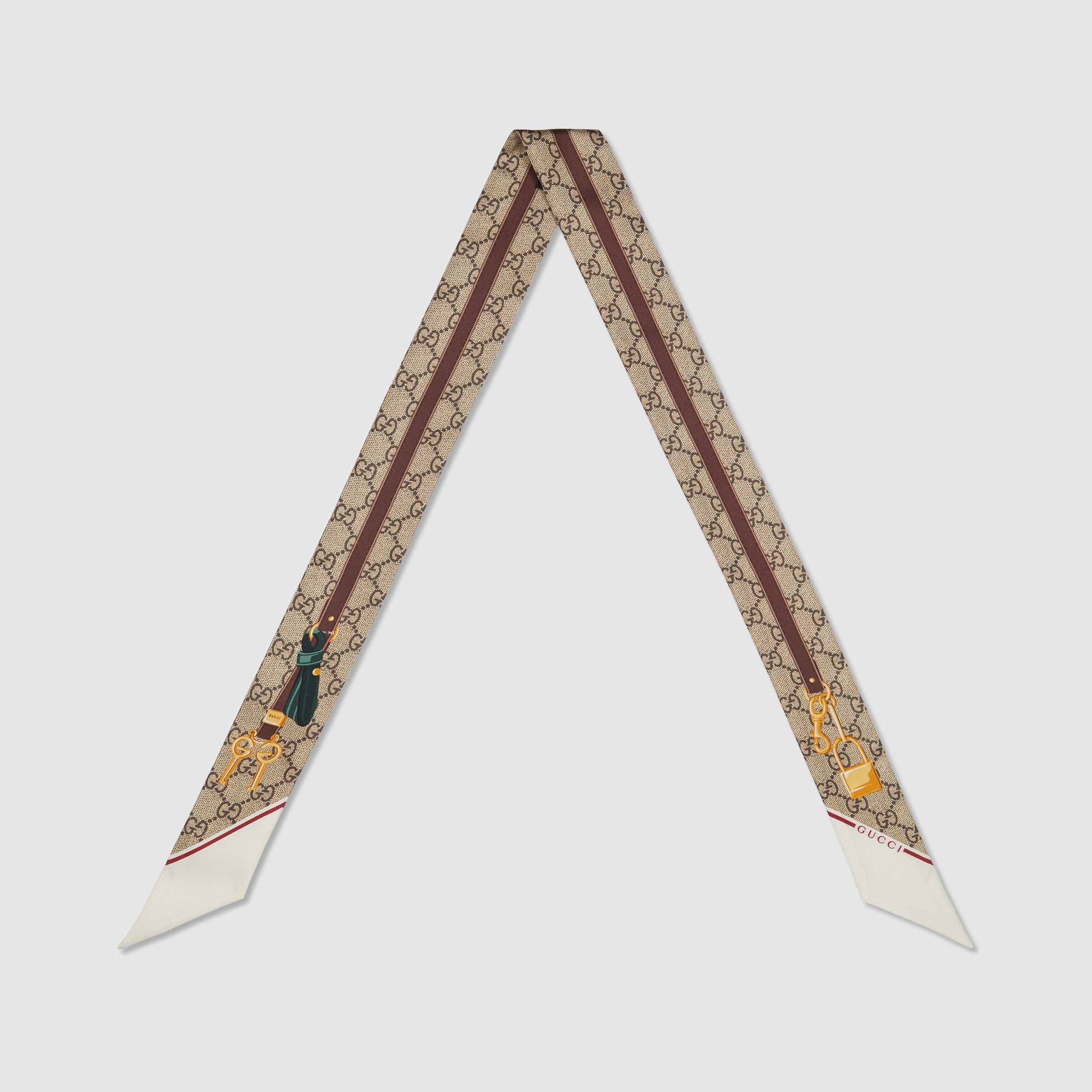 GG Gucci valigeria print silk neck bow in beige and ebony GG | GUCCI® US