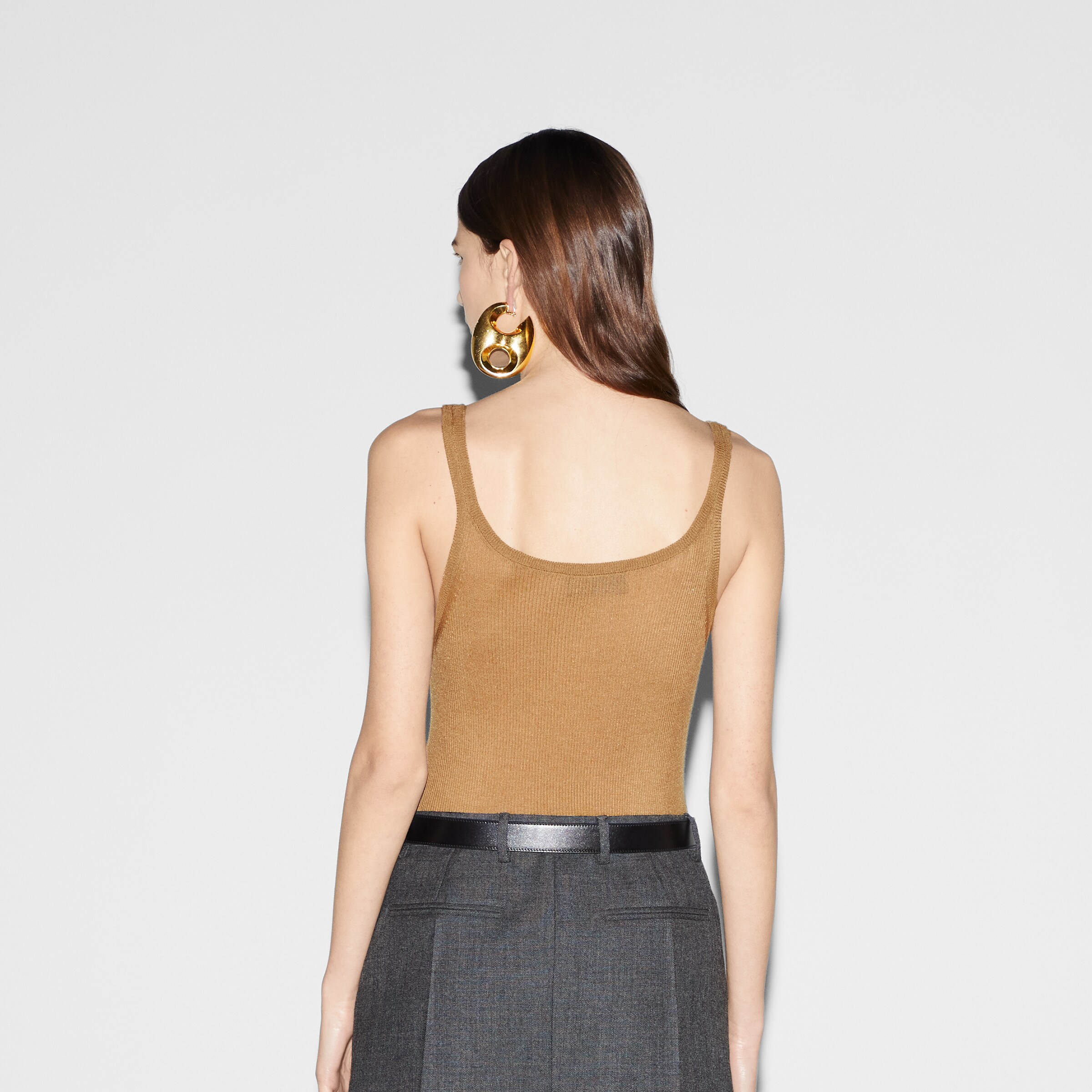 Fine rib cashmere and silk tank top in camel | GUCCI® UK