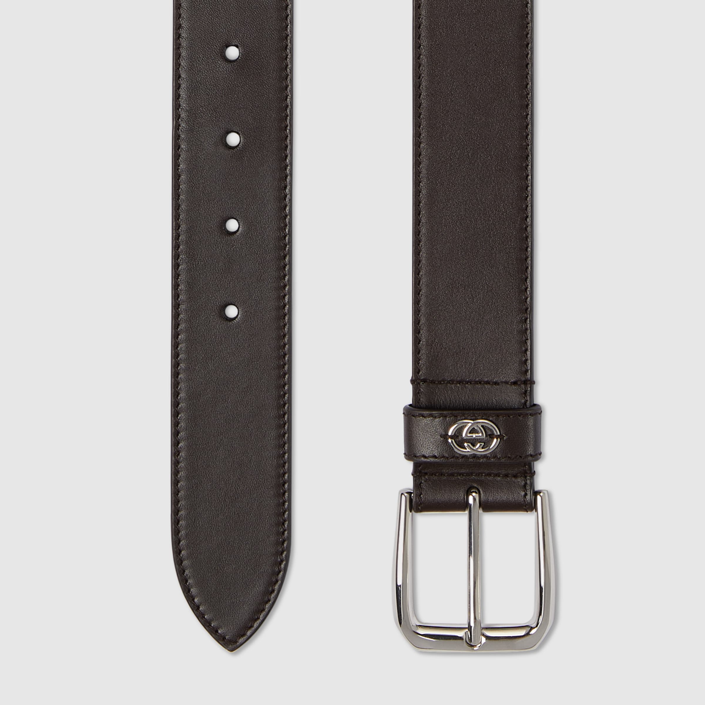Belt with Interlocking G detail in brown leather | GUCCI® US
