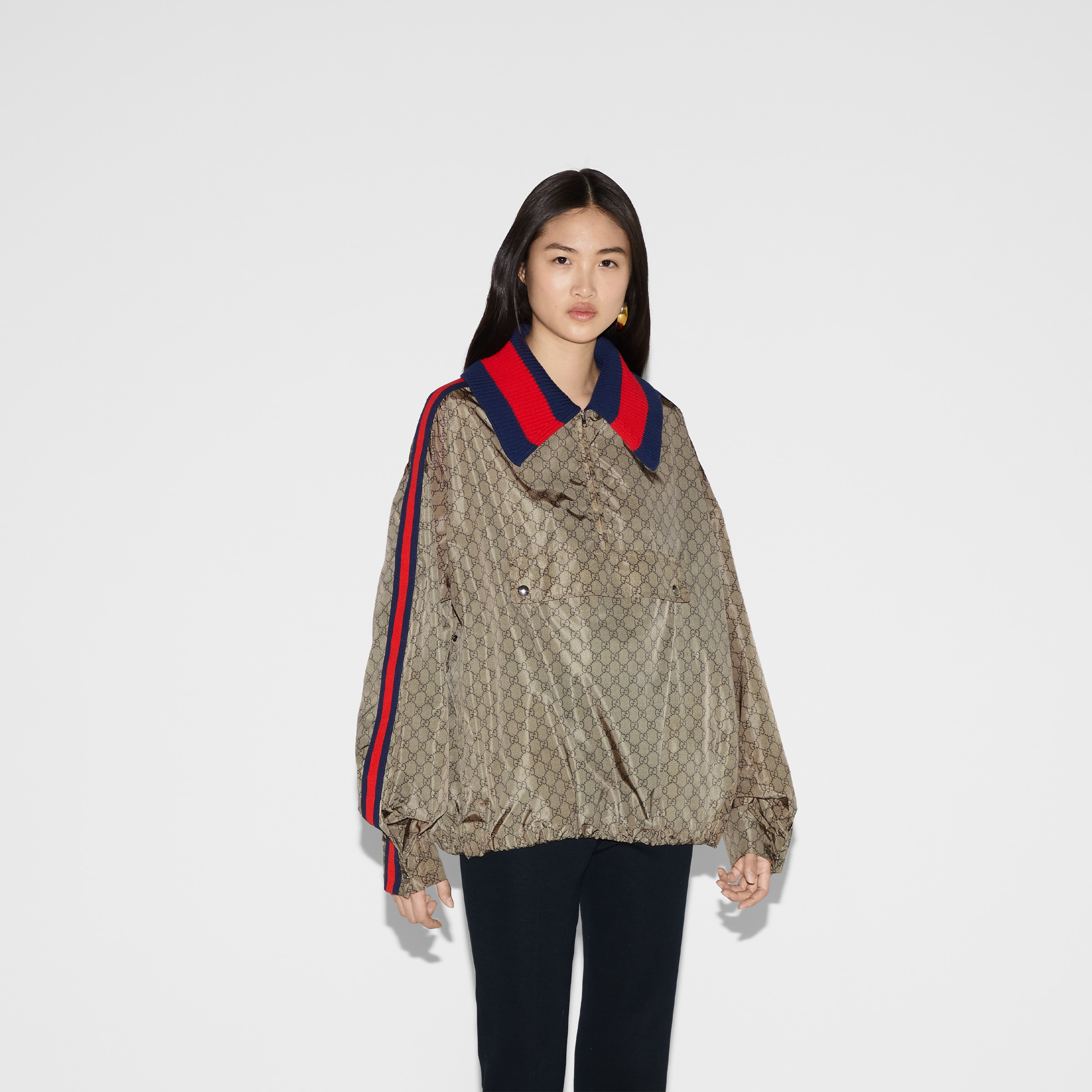 GG nylon jacket in beige and ebony | GUCCI® US