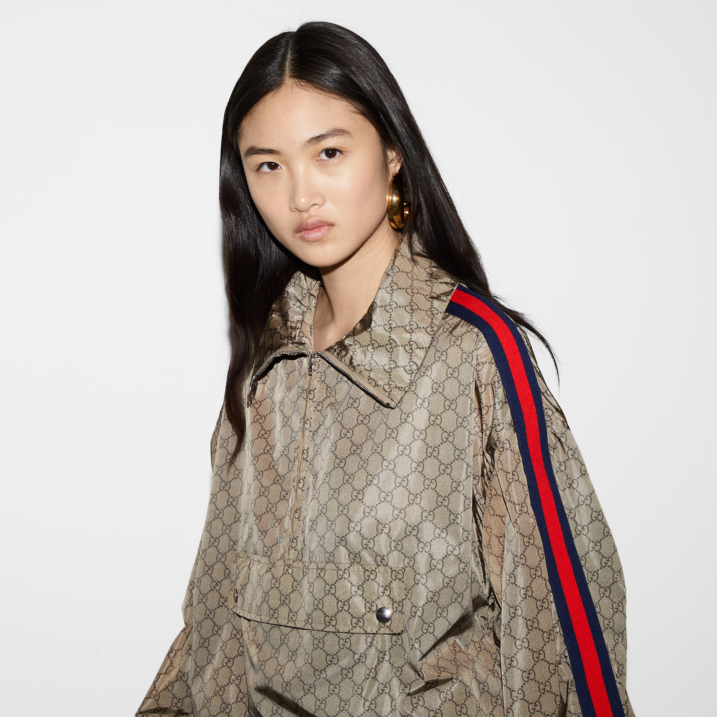 GG nylon jacket in beige and ebony | GUCCI® US