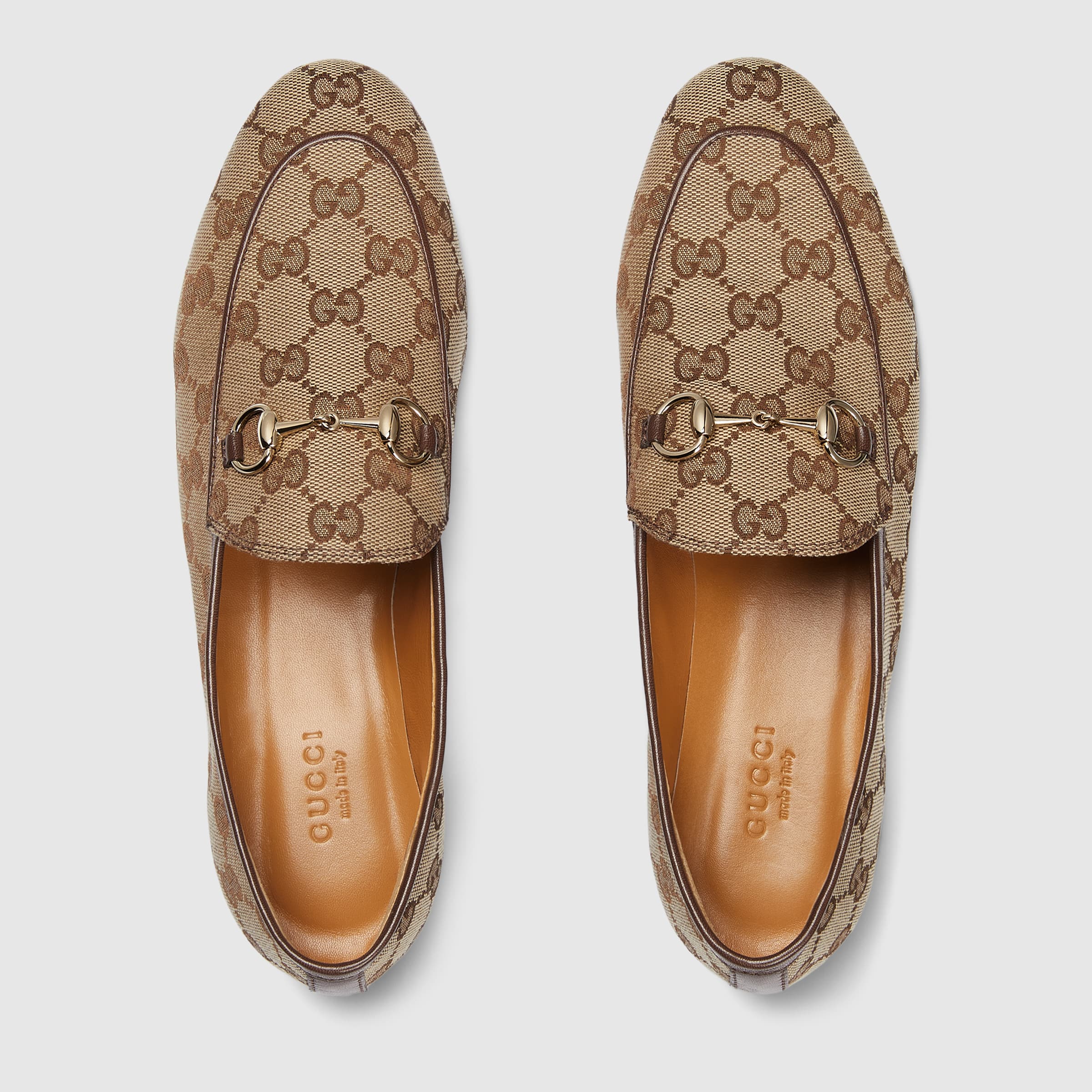 Women's Gucci Jordaan loafer in beige and ebony GG canvas | GUCCI® US