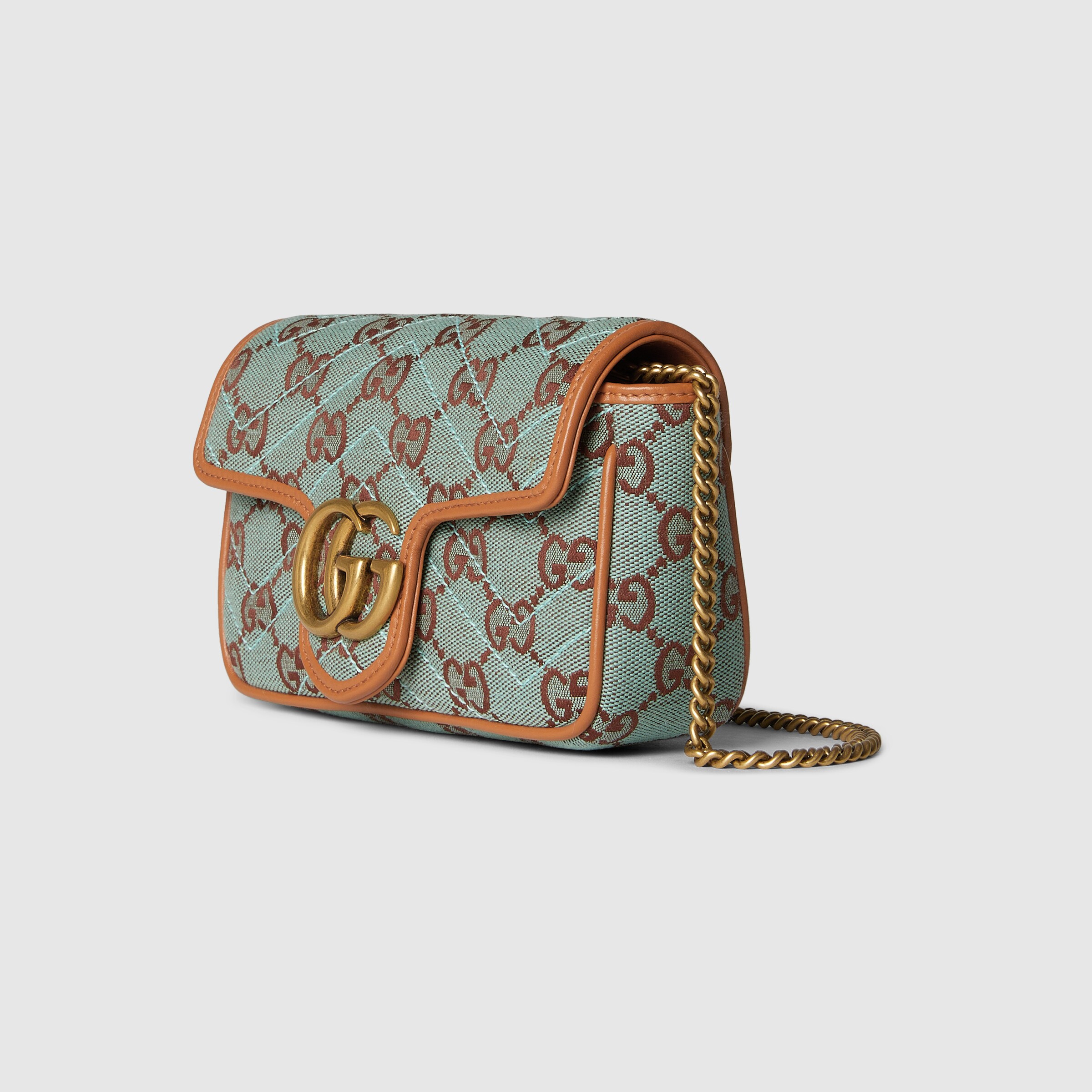 GG super mini shoulder bag in pale blue and brown canvas | GUCCI® BE