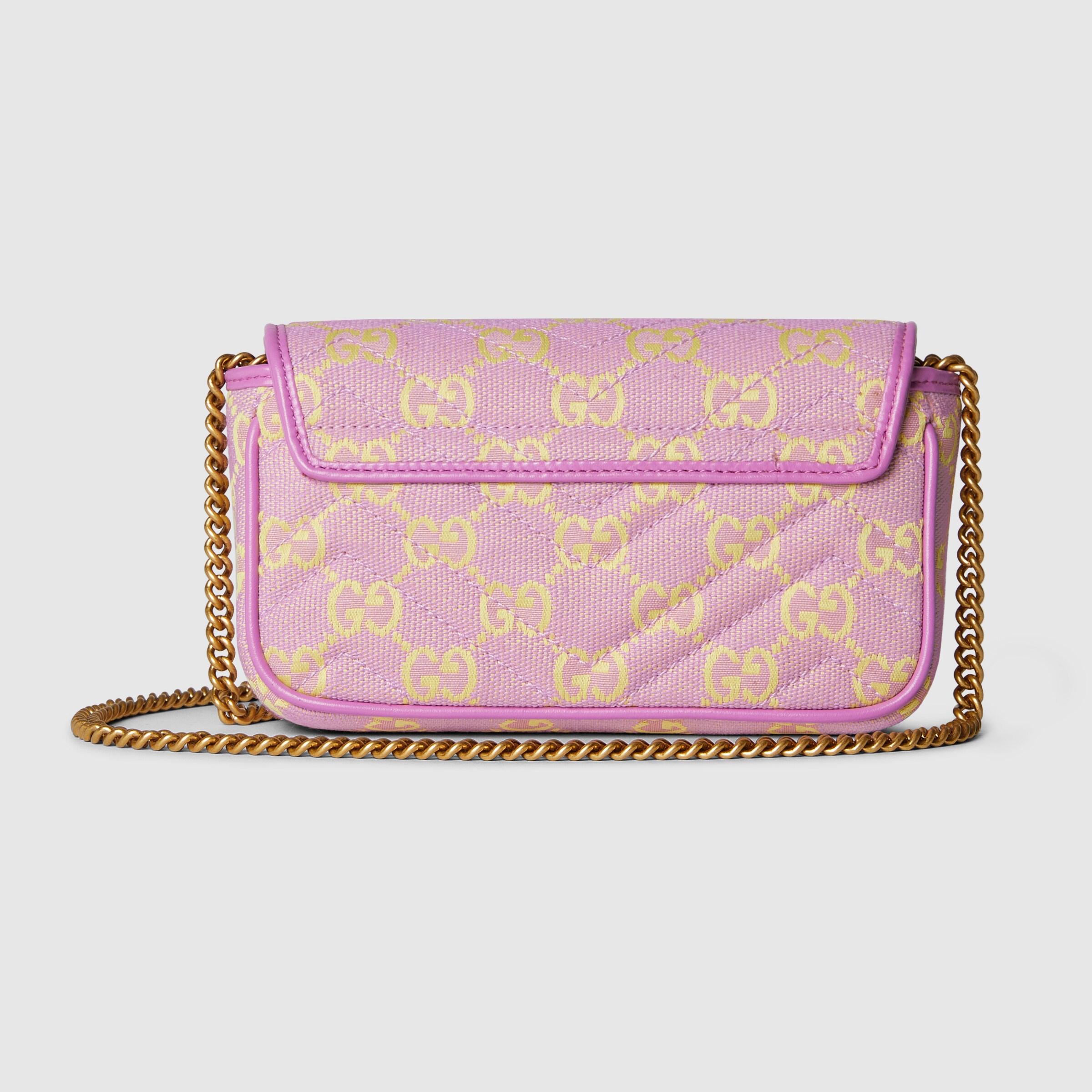 กระเป๋า GG super mini shoulder bag inผ้าแคนวาสสีม่วงไลแลคและสีเหลือง ...