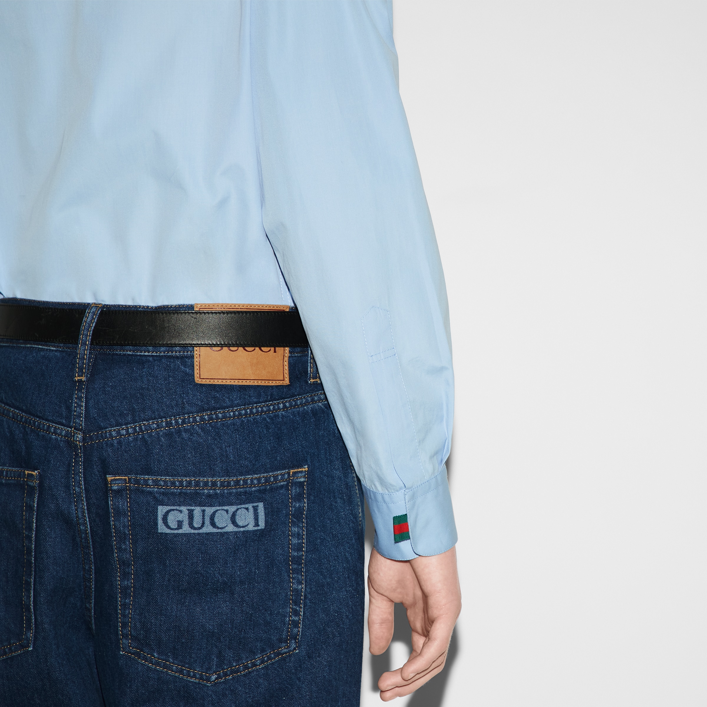 Cotton poplin shirt in light blue | GUCCI® UK