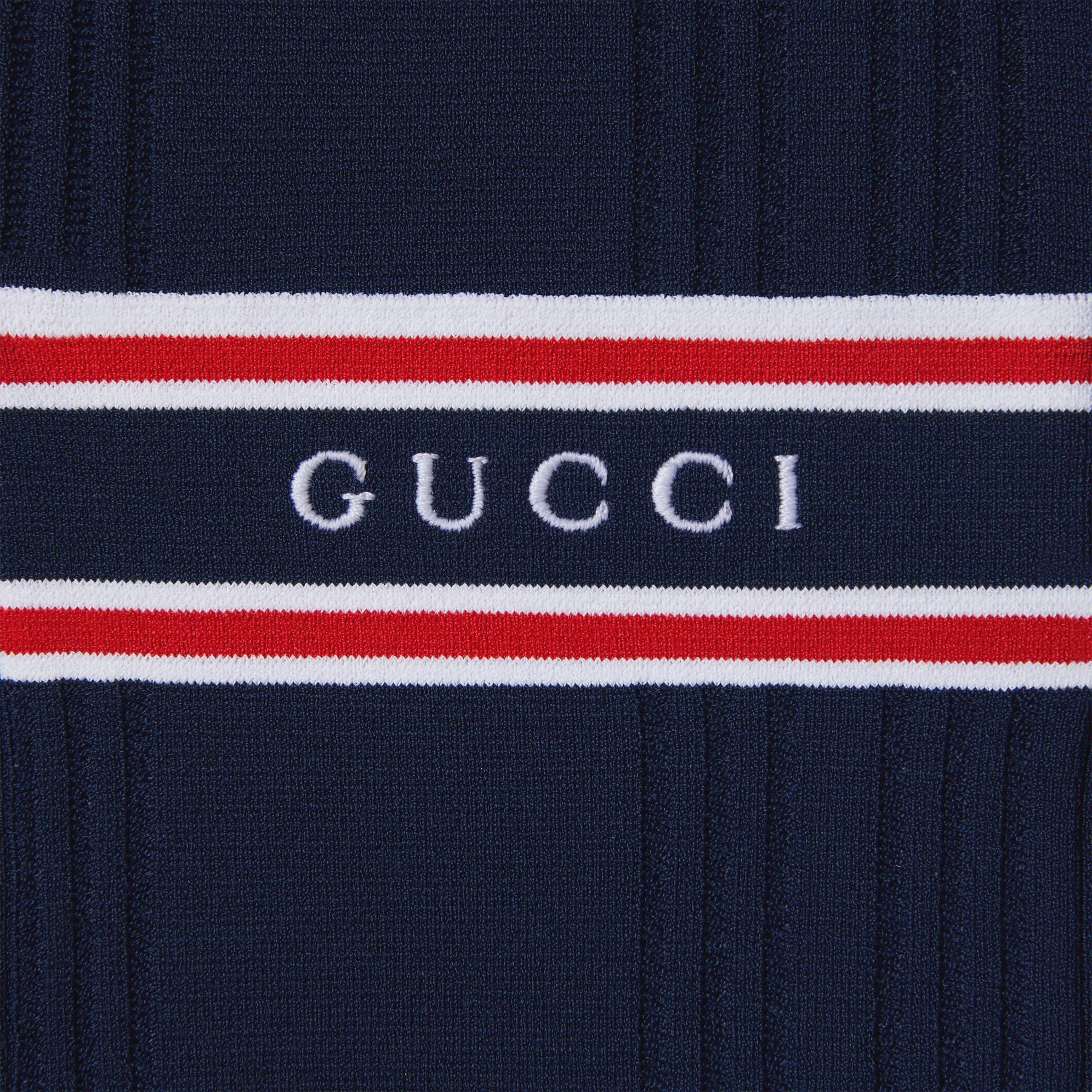 Polo top with striped trim in dark blue | GUCCI® US