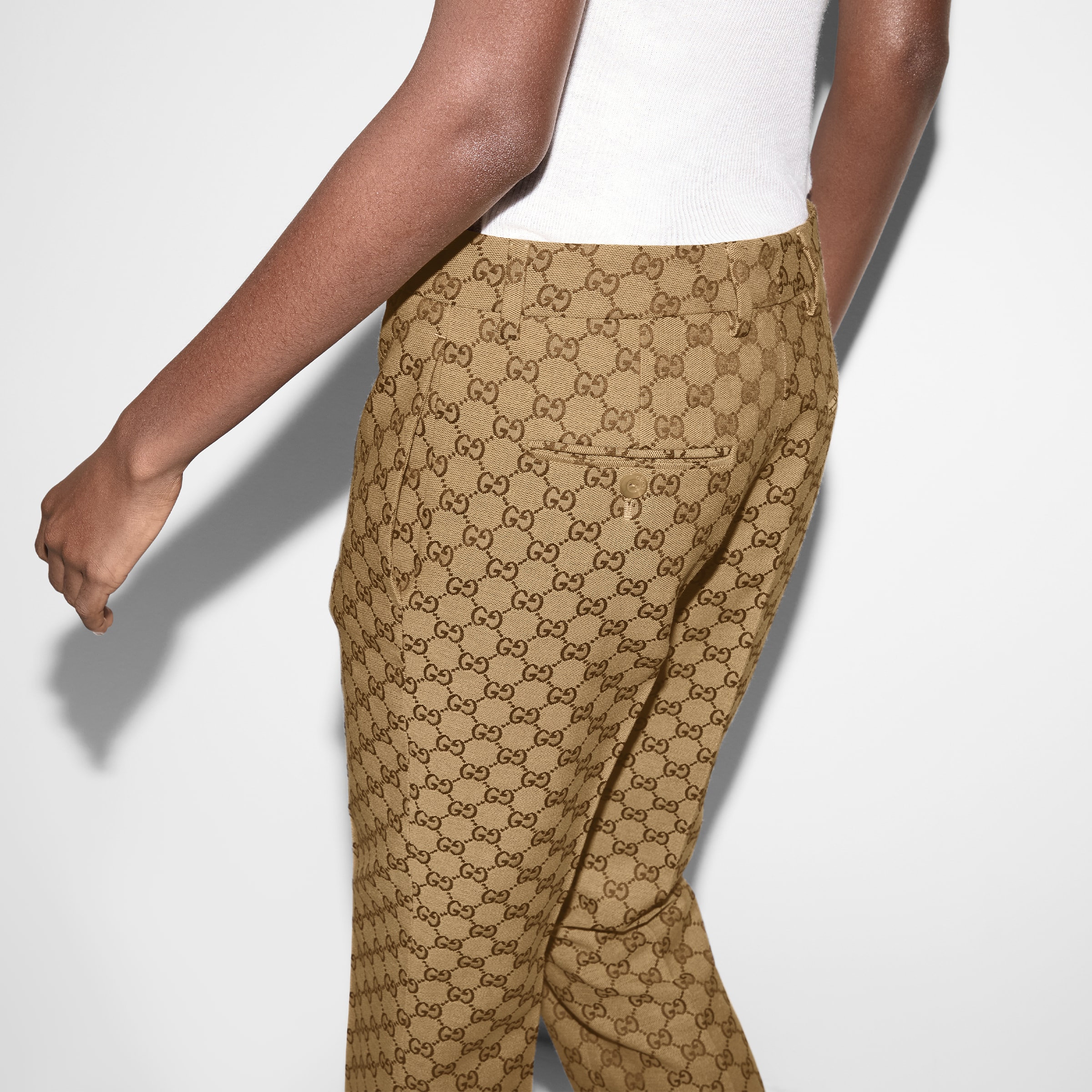 GG canvas pant in camel and ebony | GUCCI® US