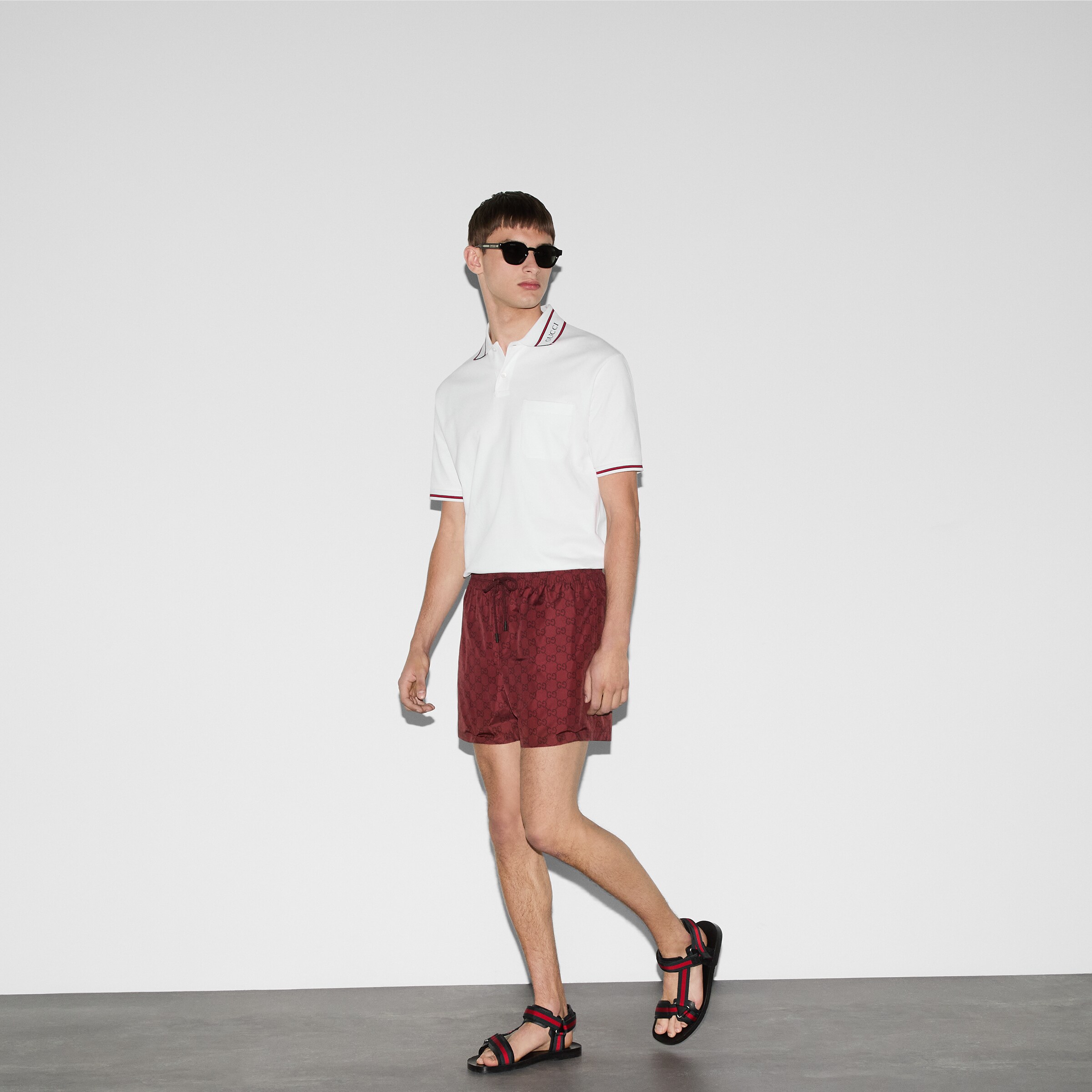 GG print nylon swim short in bordeaux | GUCCI® US