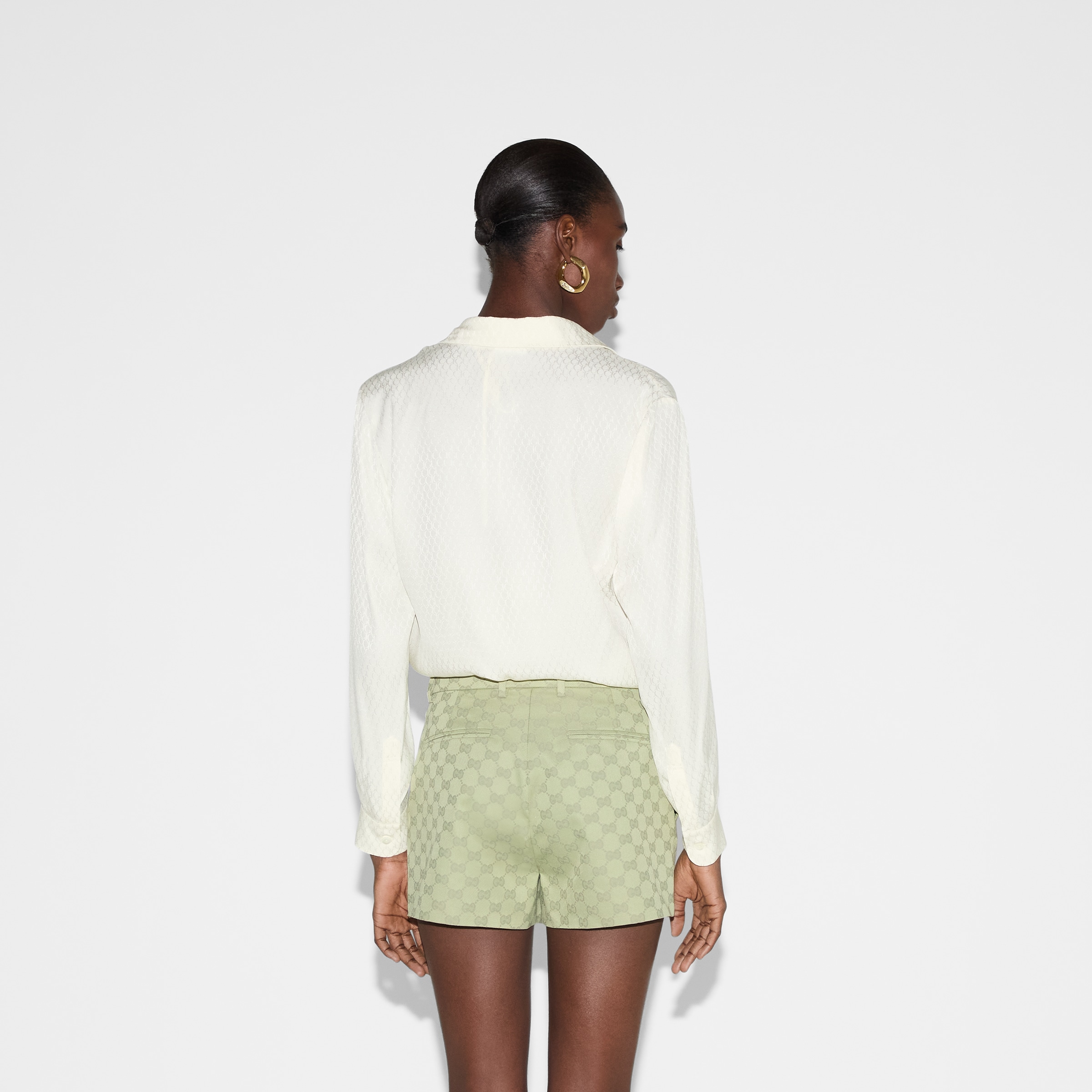 Gucci silk jacquard shirt and bra set in ivory | GUCCI® UK