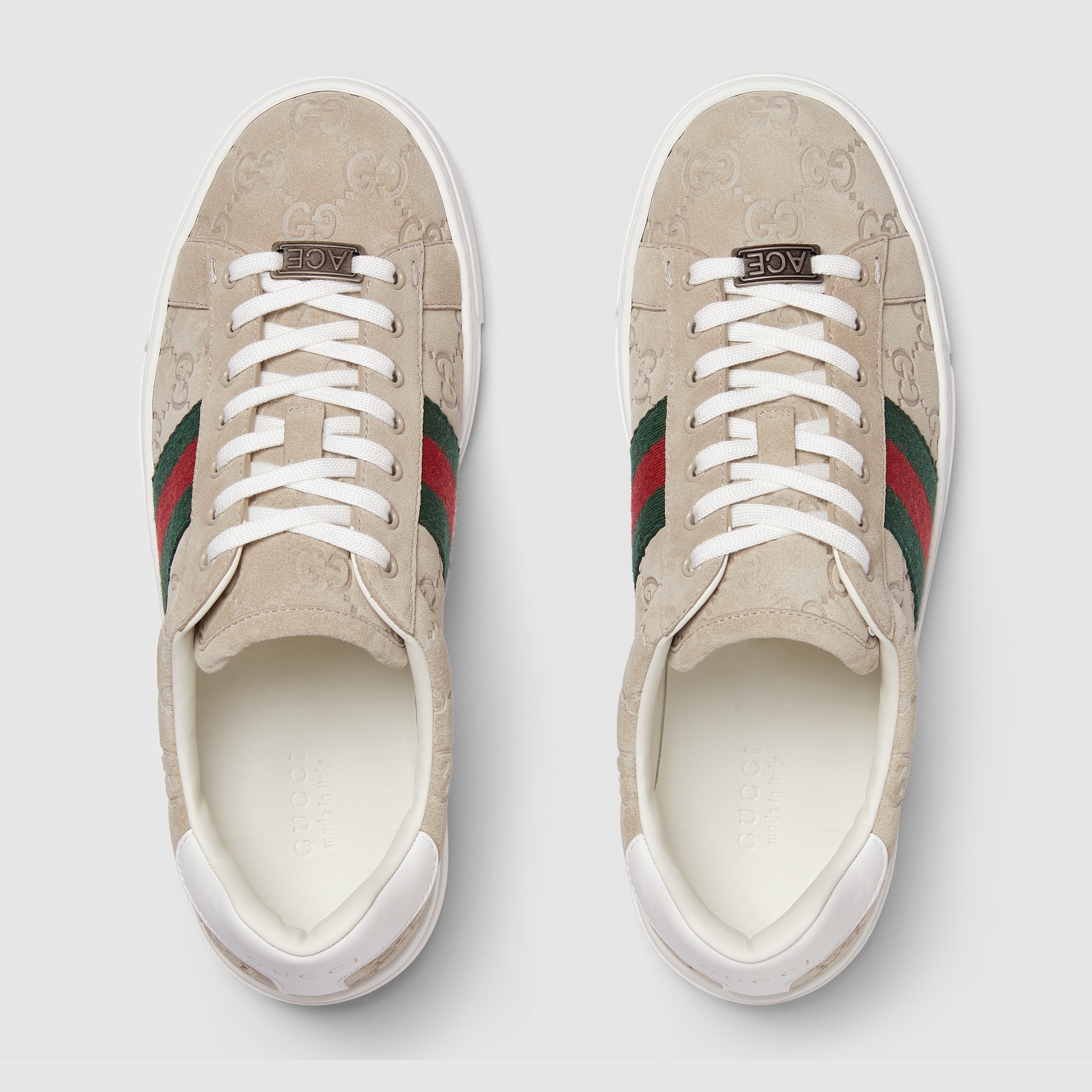 Women's Gucci Ace sneaker with Web in oatmeal GG suede | GUCCI® US