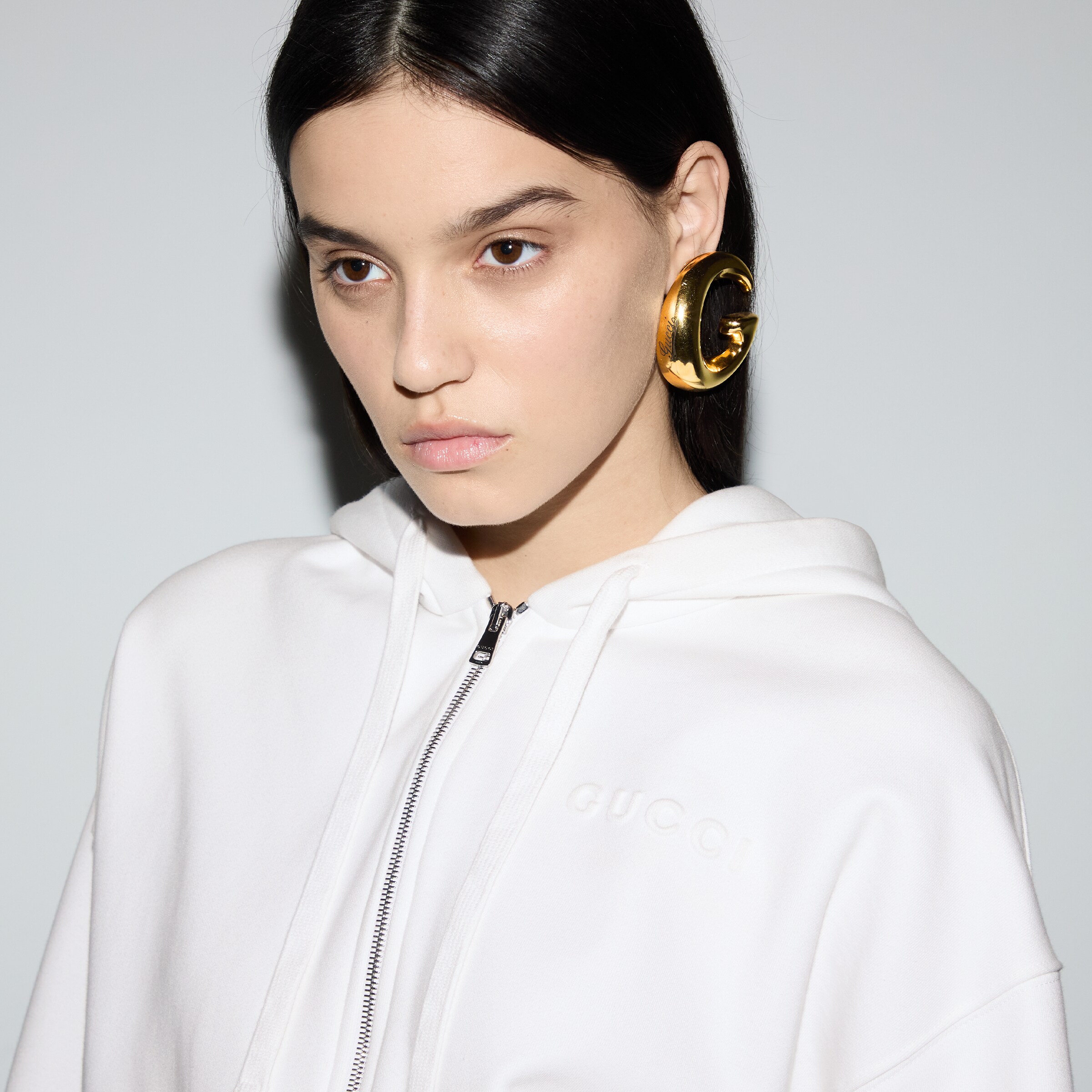 Felted cotton jersey zip jacket in white | GUCCI® US