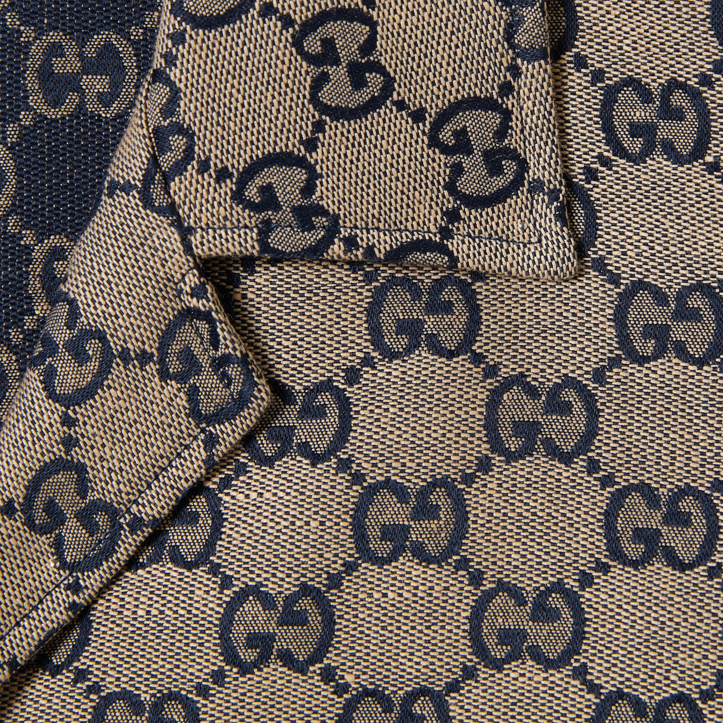 GG linen blend canvas shirt in beige and blue | GUCCI® US