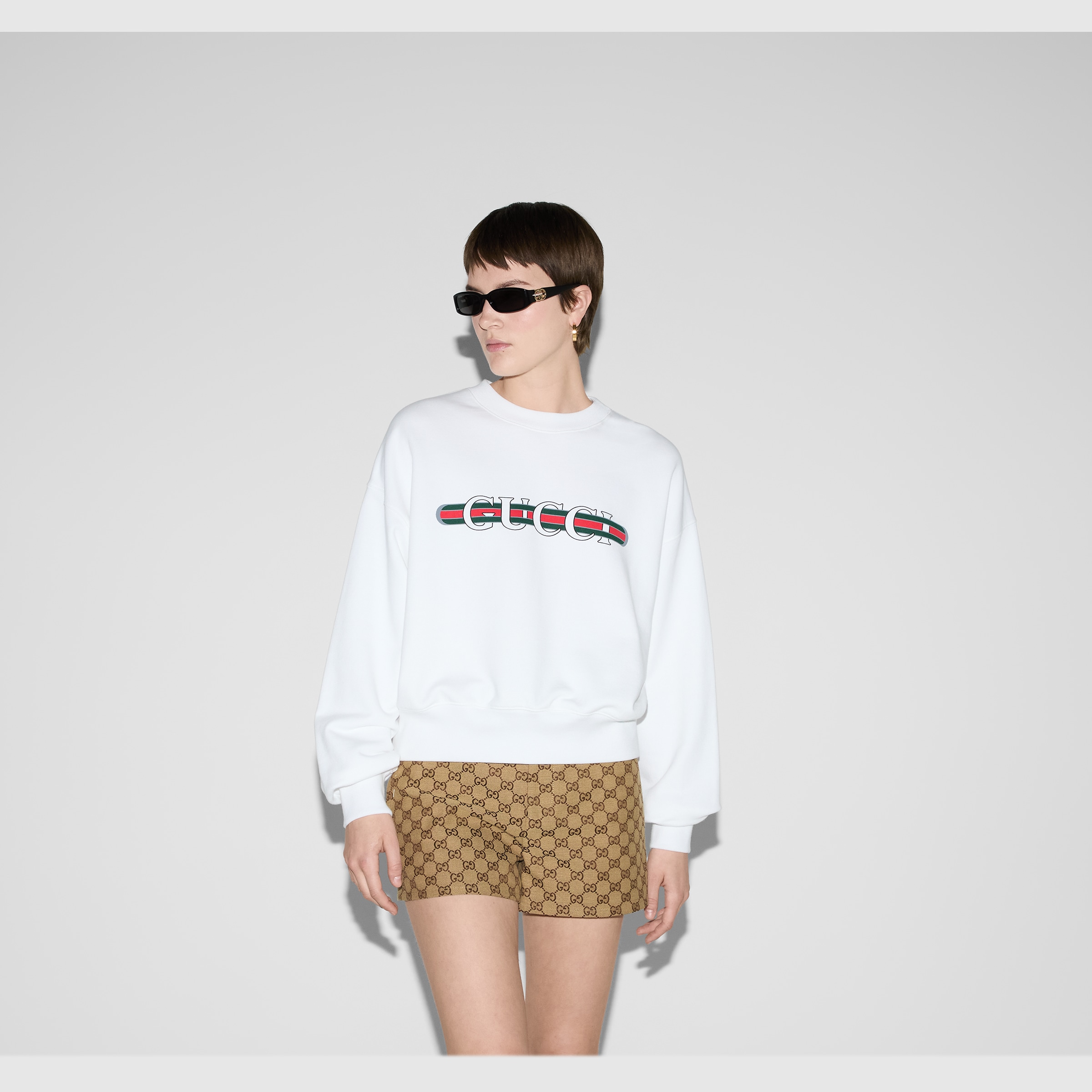 Printed cotton jersey sweatshirt in white | GUCCI® US