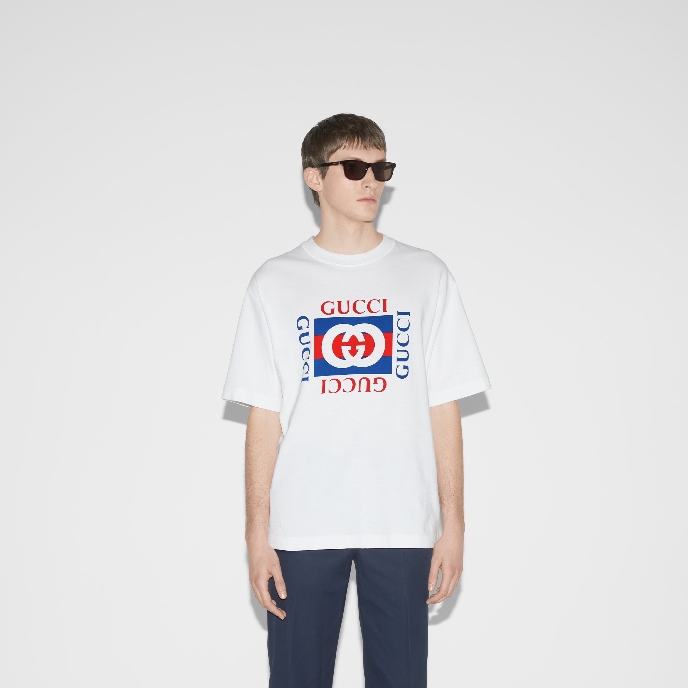 Cotton jersey T-shirt with Gucci print in white | GUCCI® Australia