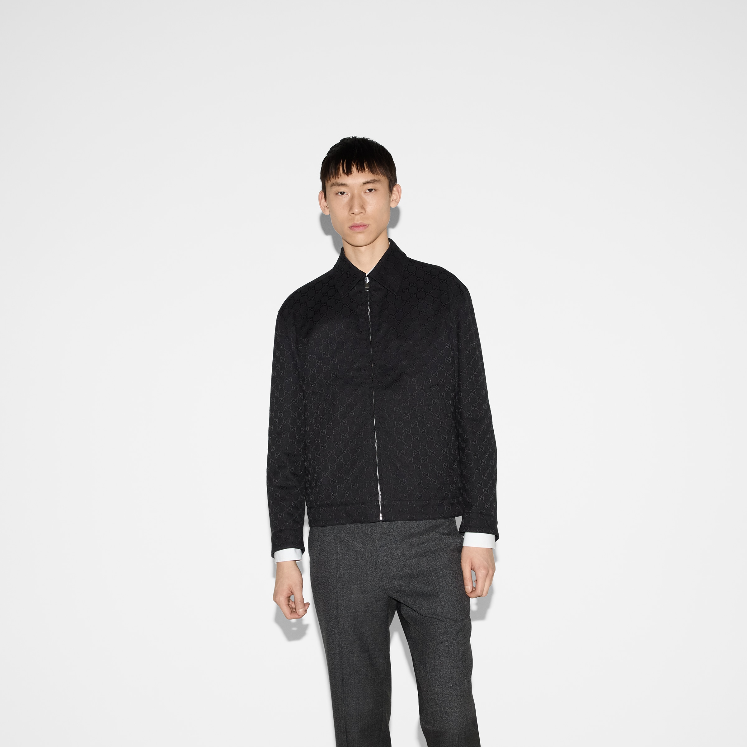Reversible nylon and GG canvas jacket in black, beige and ebony | GUCCI® UK