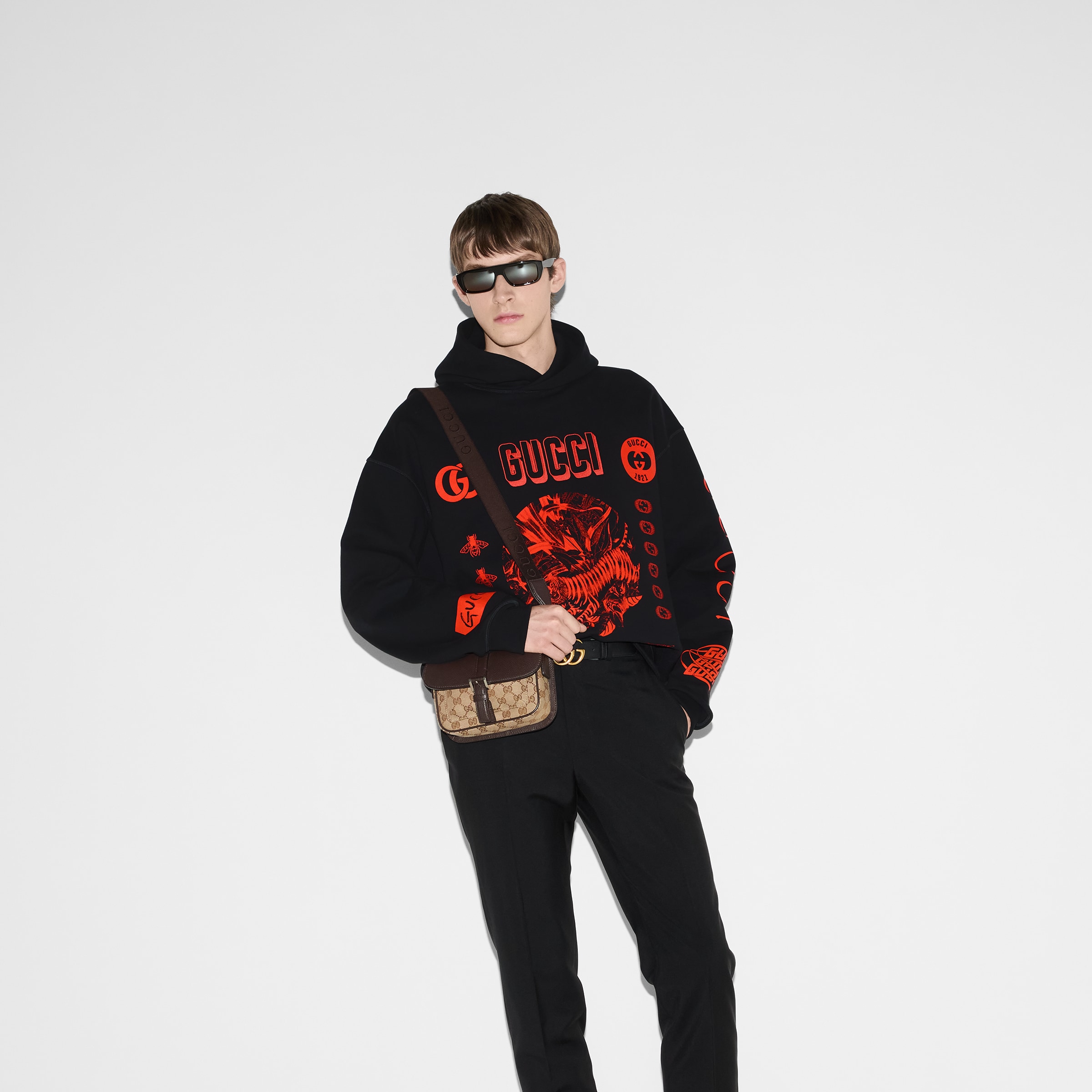 Gucci symbols hooded sweatshirt in black | GUCCI® UK