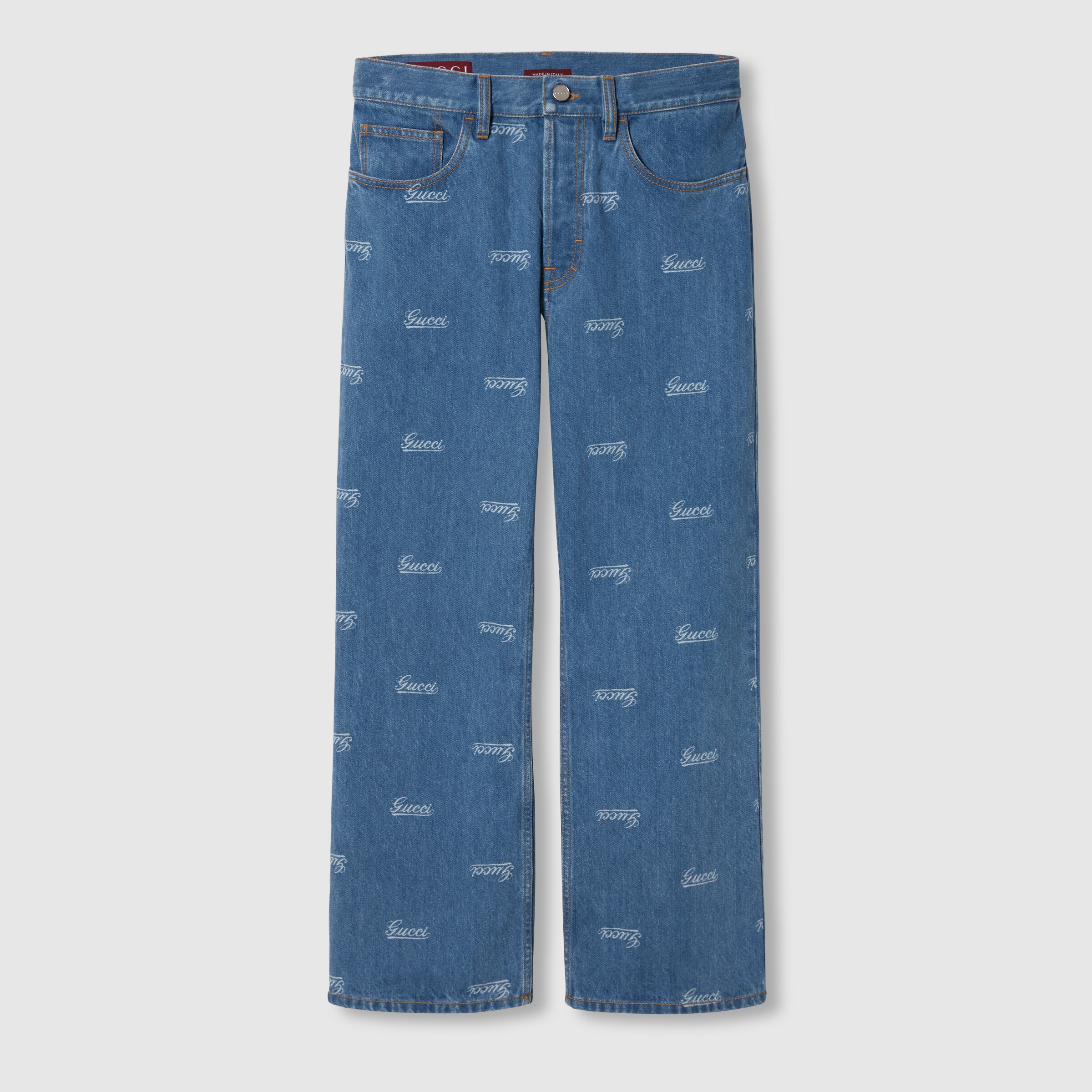 Low waist cropped denim pant in blue | GUCCI® DK