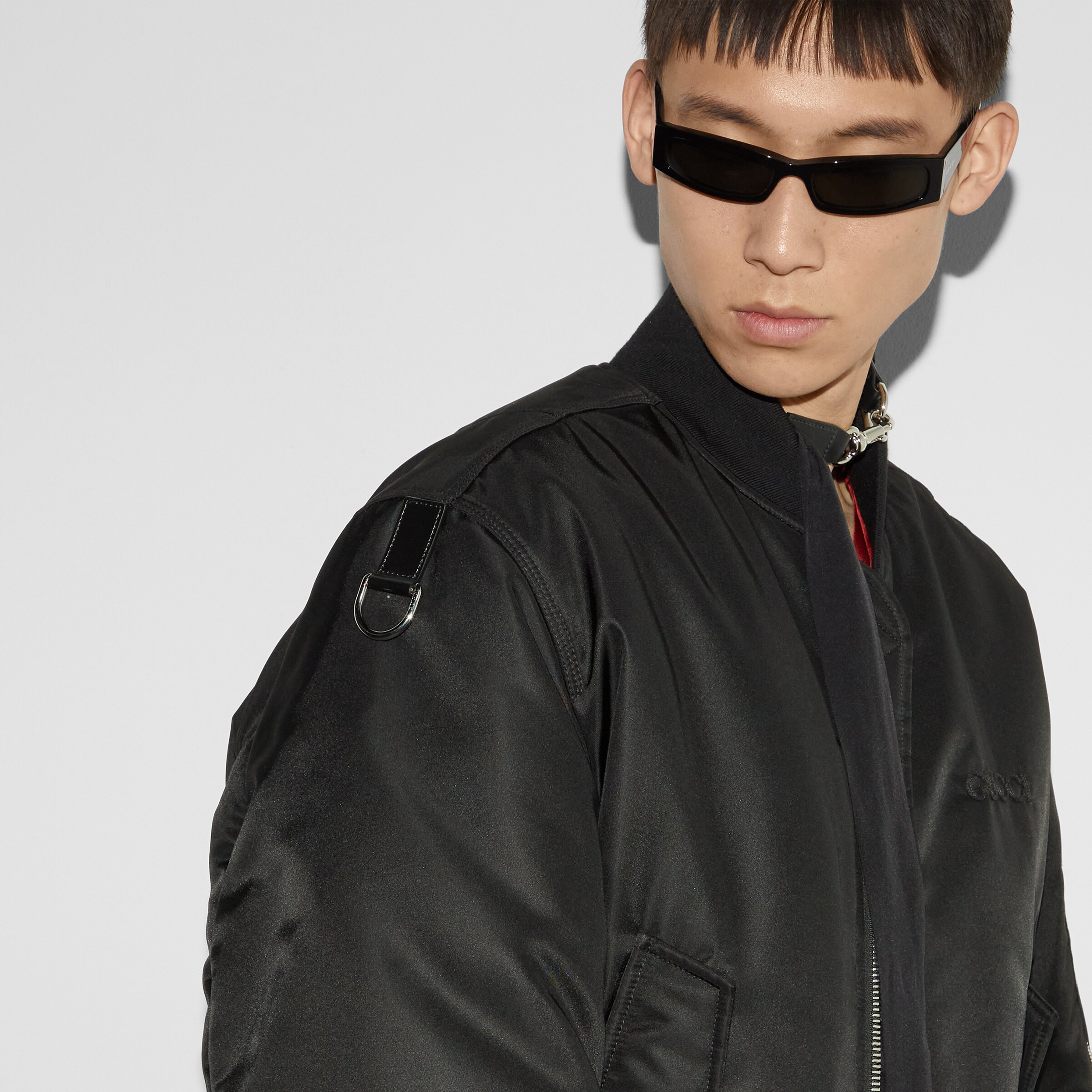 Nylon twill bomber jacket in black | GUCCI® Australia