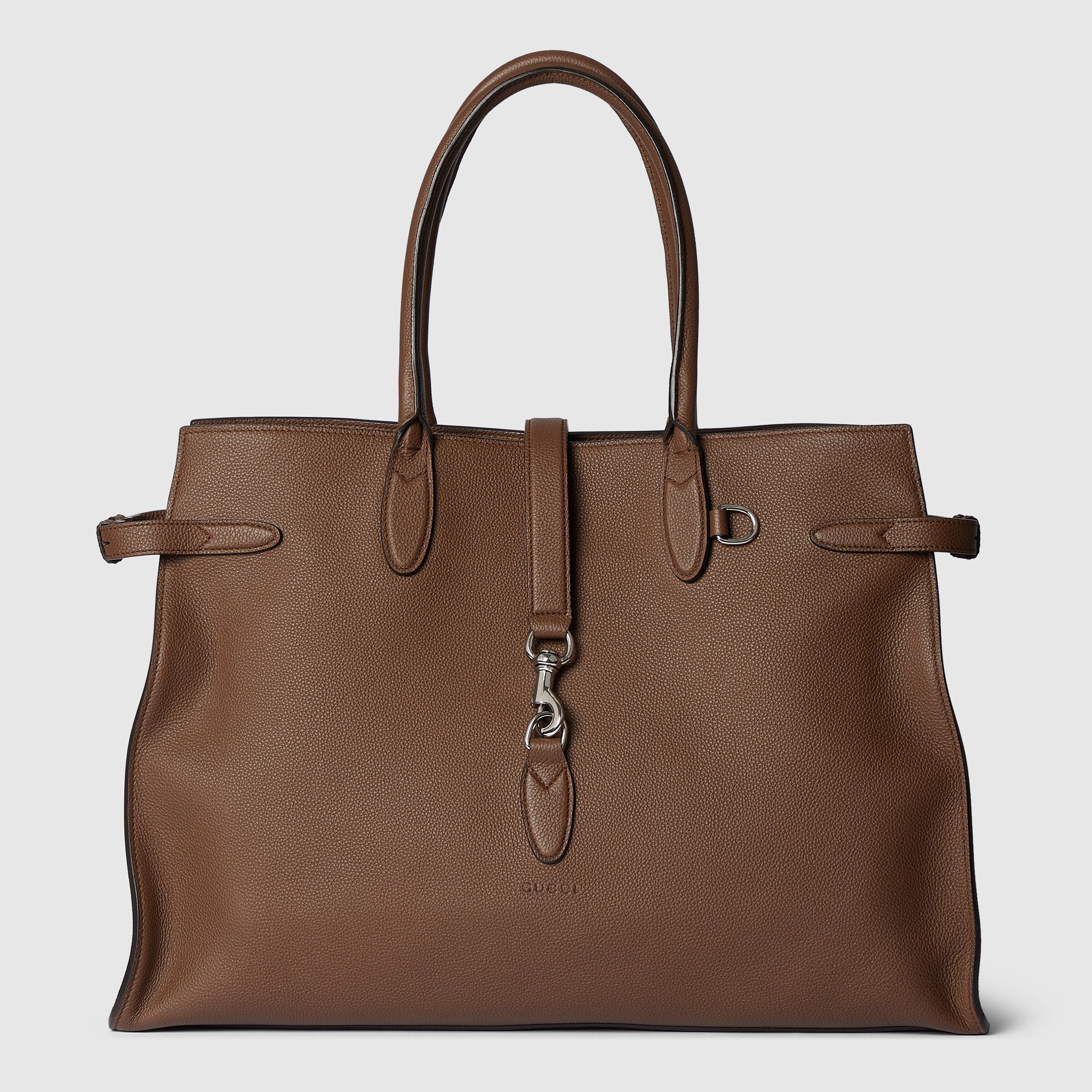 Large tote bag with hook closure in light brown leather | GUCCI® US