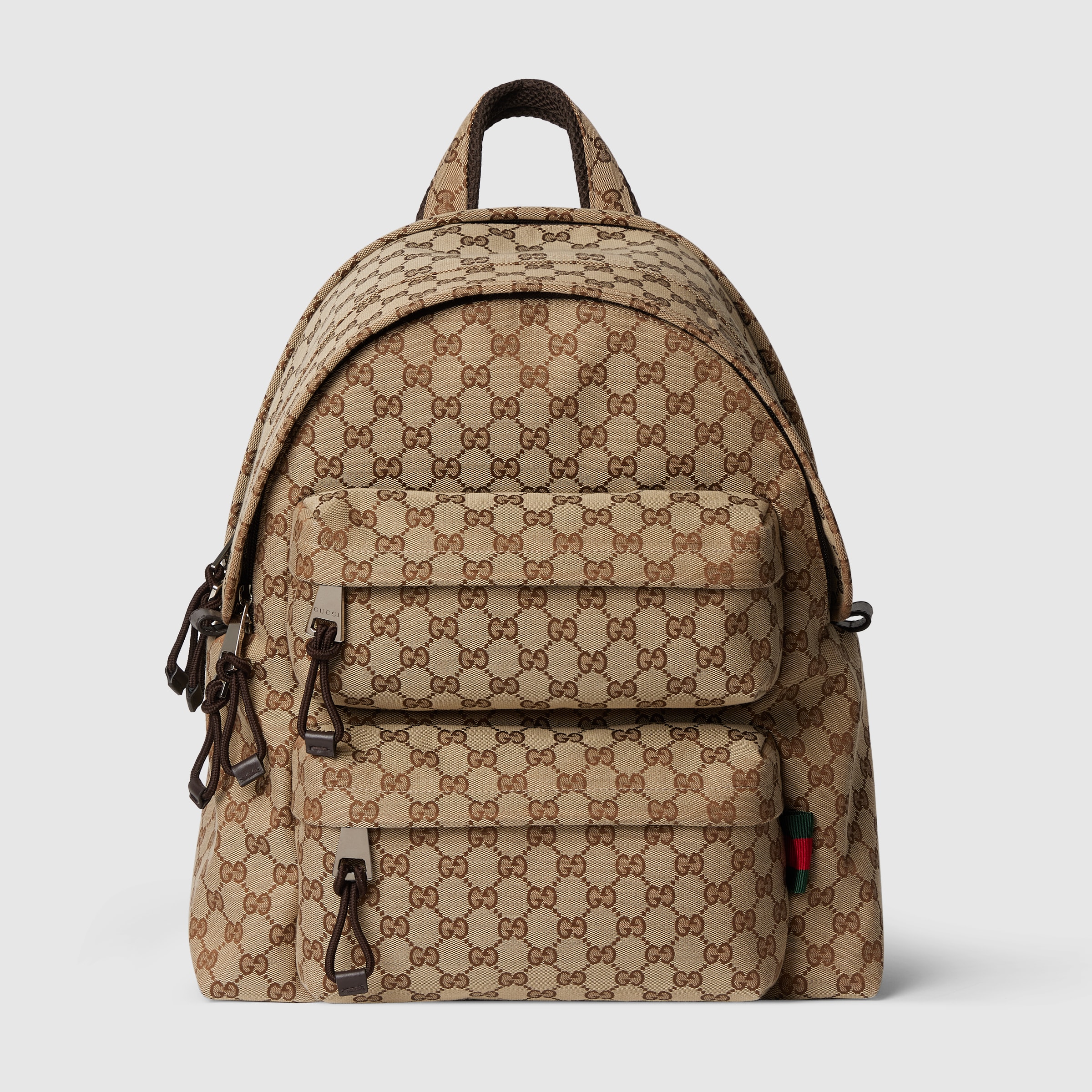 Medium backpack with Gucci logo in beige and ebony GG canvas | GUCCI® 香港