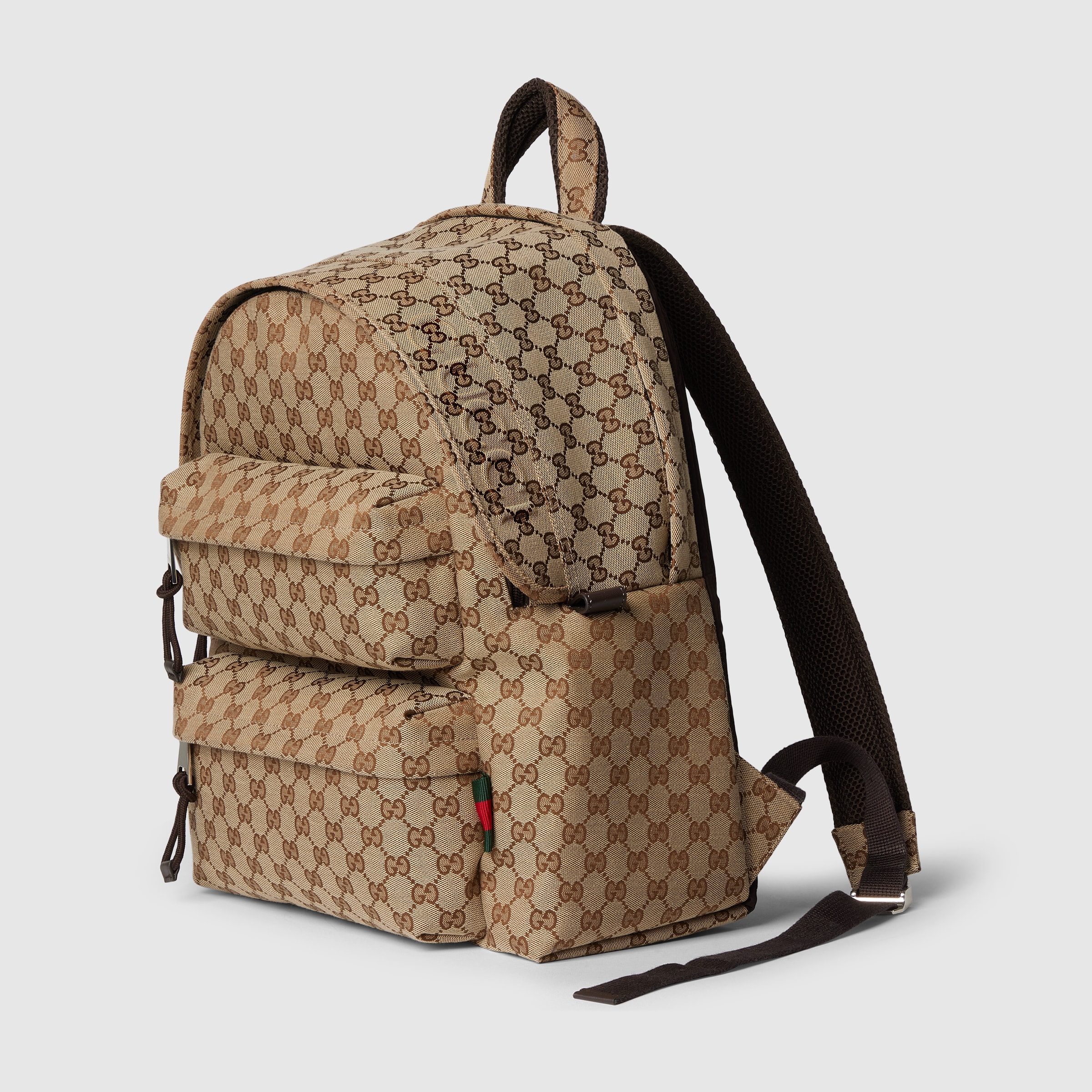Medium backpack with Gucci logo in beige and ebony GG canvas | GUCCI® 香港