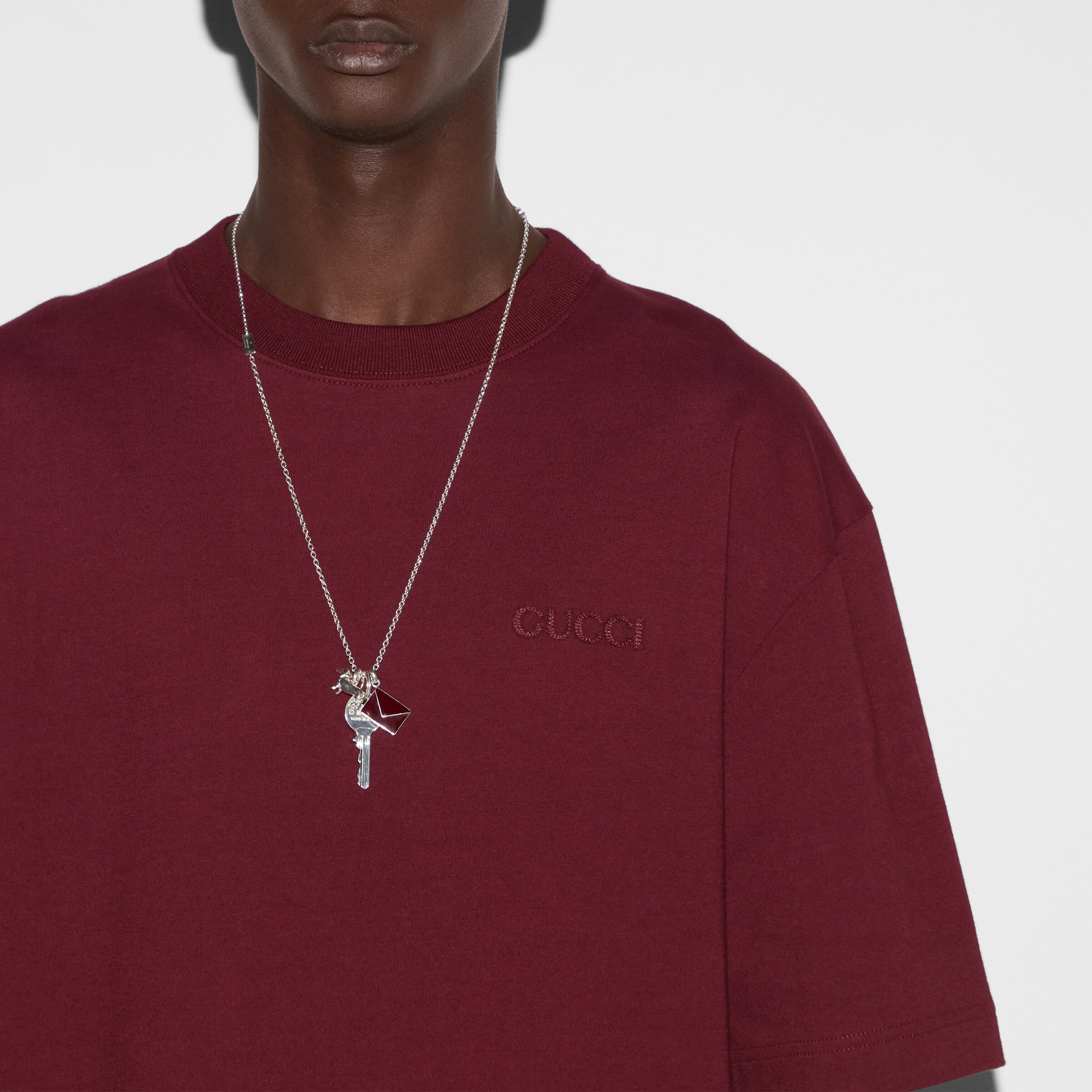 Cotton jersey T-shirt with embroidery in Rosso Ancora red | GUCCI® UK